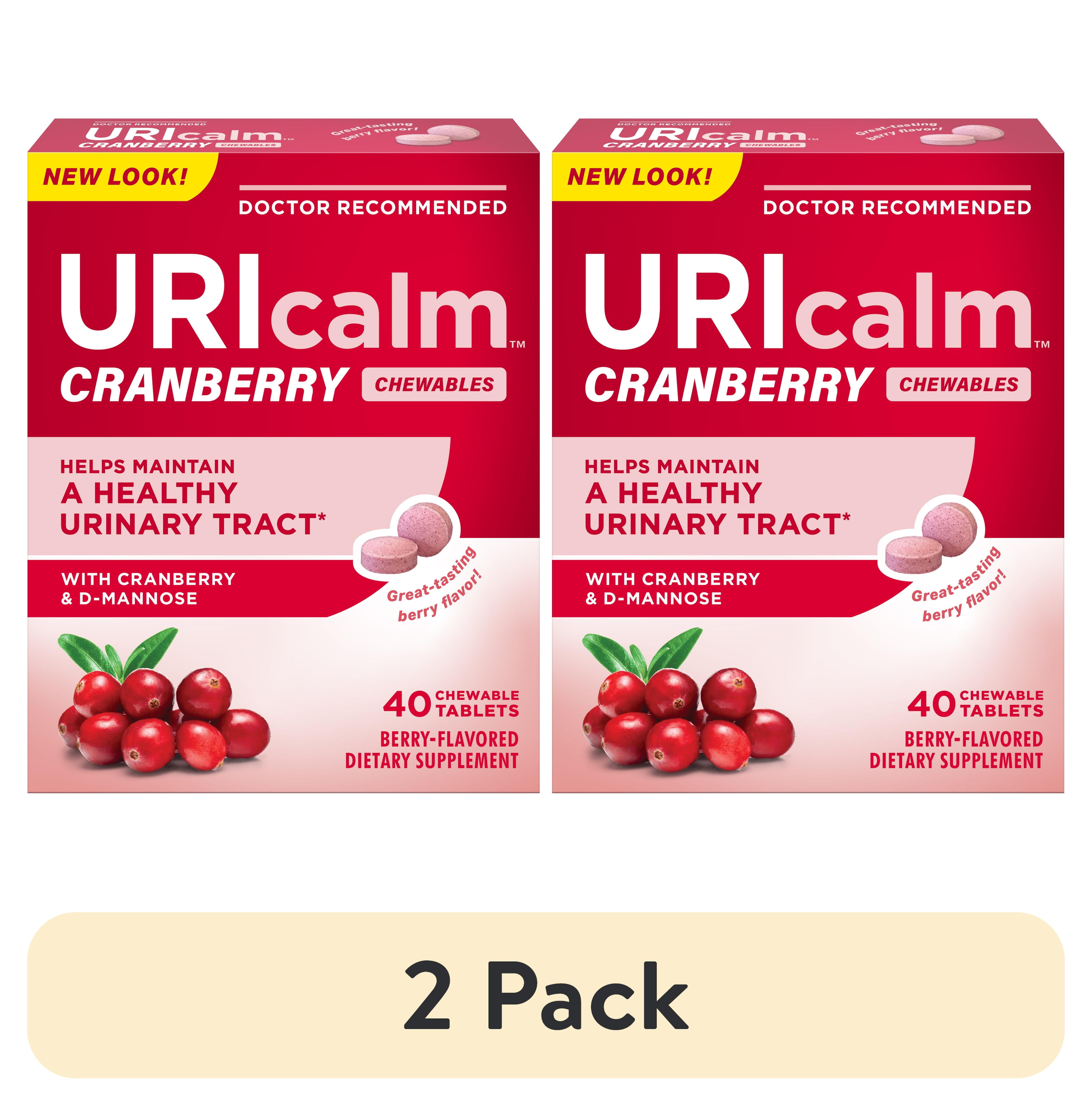(2 pack) URIcalm Cranberry Urinary Tract Health Supplement, Chewable ...