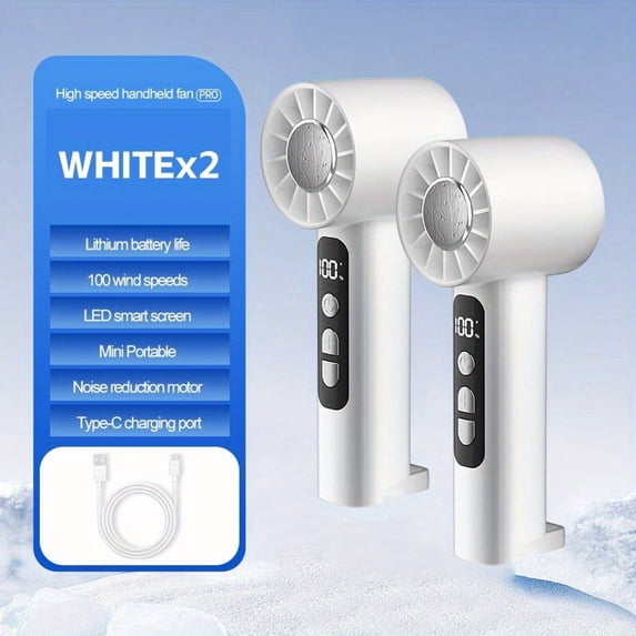 2-pack USB rechargeable handheld fan, infinite variable speed, LED ...