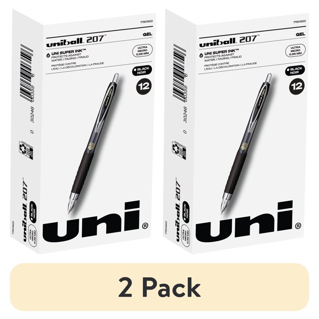 (2 pack) uniball 207 Retractable Gel Pens, Micro Point (0.38mm), Black ...