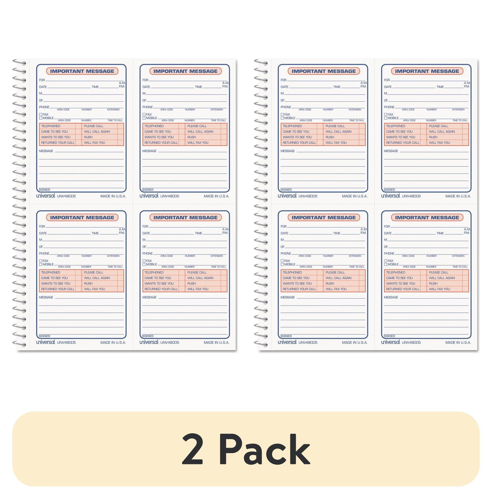 (2 pack) Universal Wirebound Message Books, 5 1/2 x 3 3/16, Two-Part ...