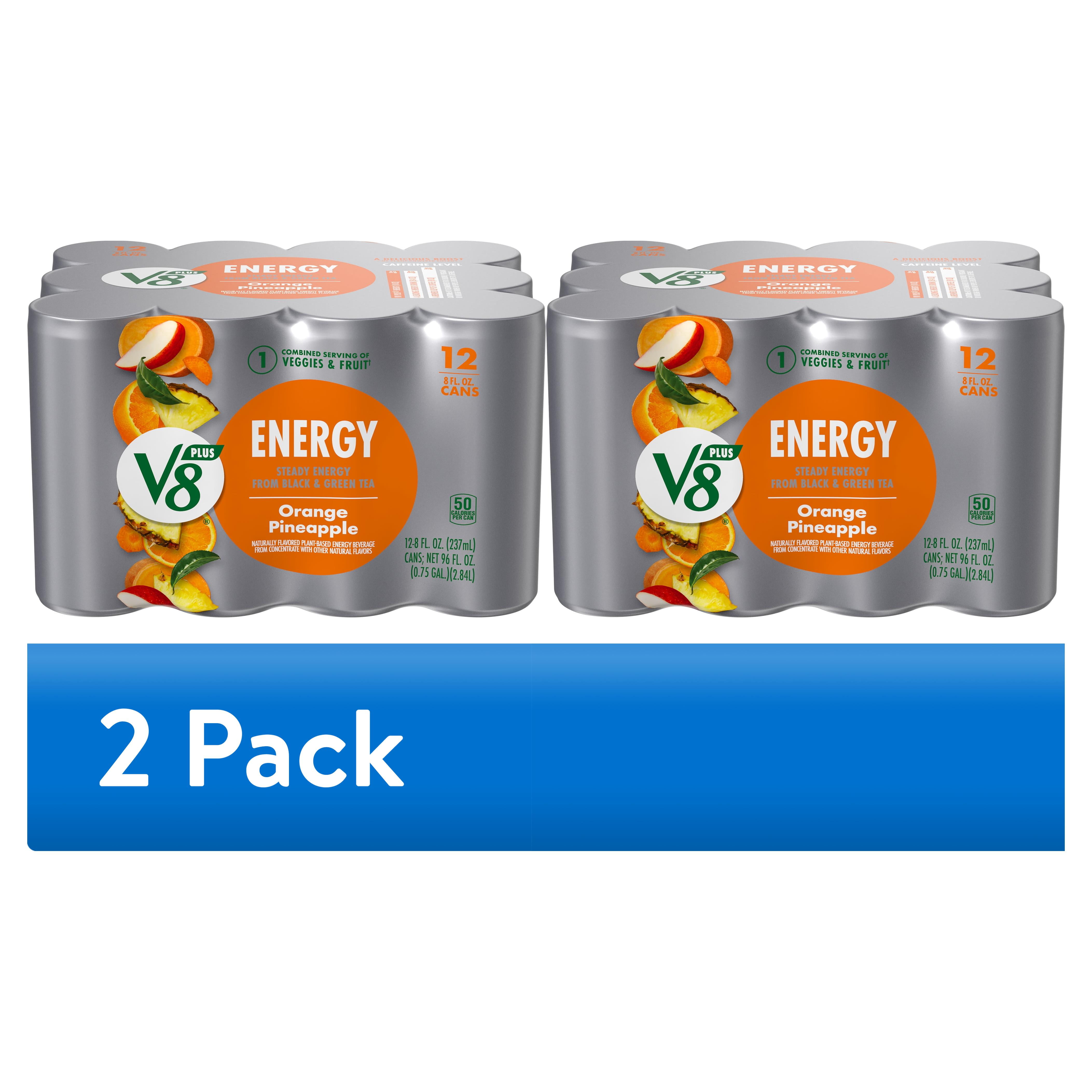 (2 pack) V8 +Energy Orange Pineapple Juice Energy Drink, 8 fl oz Can ...