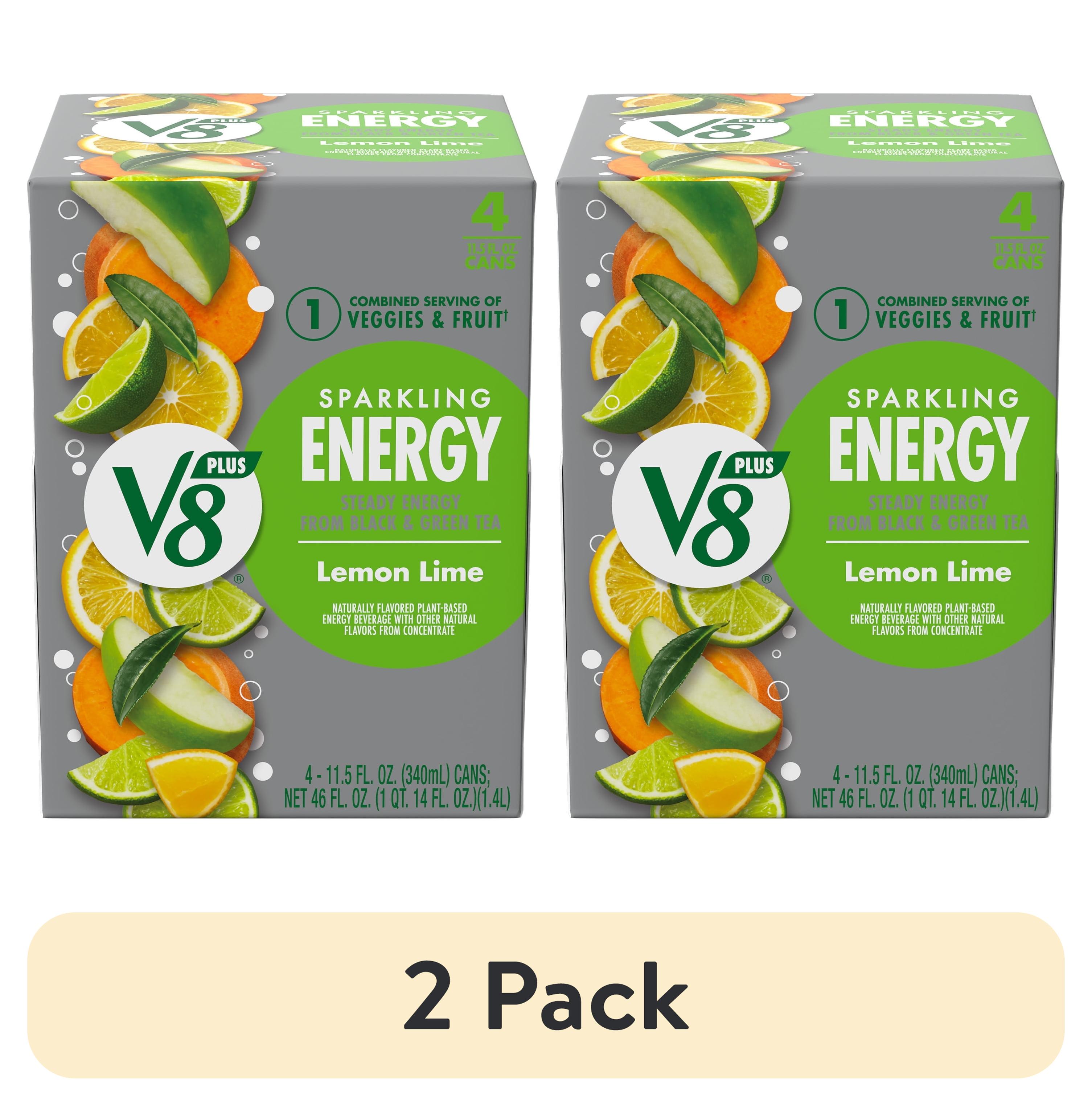 (2 pack) V8 +Energy Sparkling Lemon Lime Juice Energy Drink, 11.5 fl oz ...