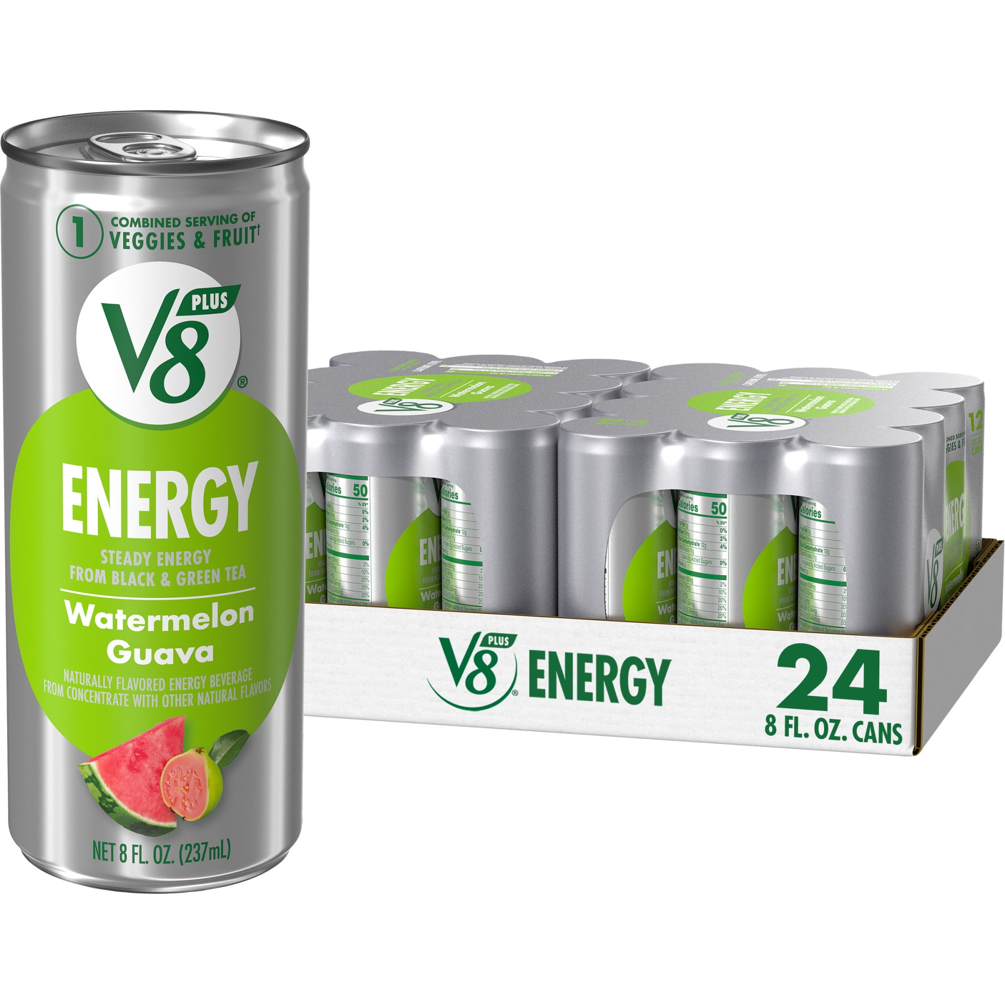 (2 pack) V8 Energy Watermelon Guava Energy Drink, 8 fl oz Can (12 Pack ...