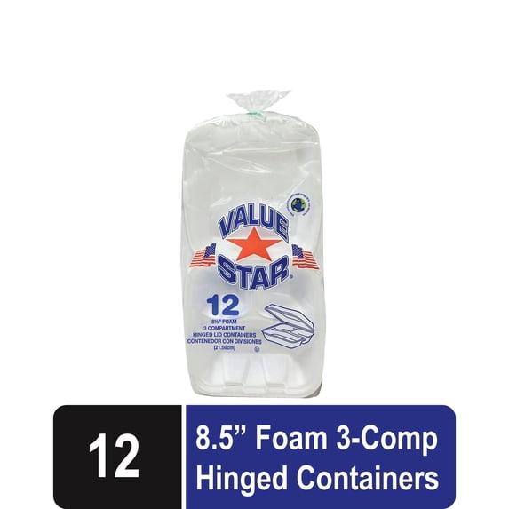 (2 pack) Value Star Foam 8.5-inch Foam 3 compartment Hinged Lid Trays ...