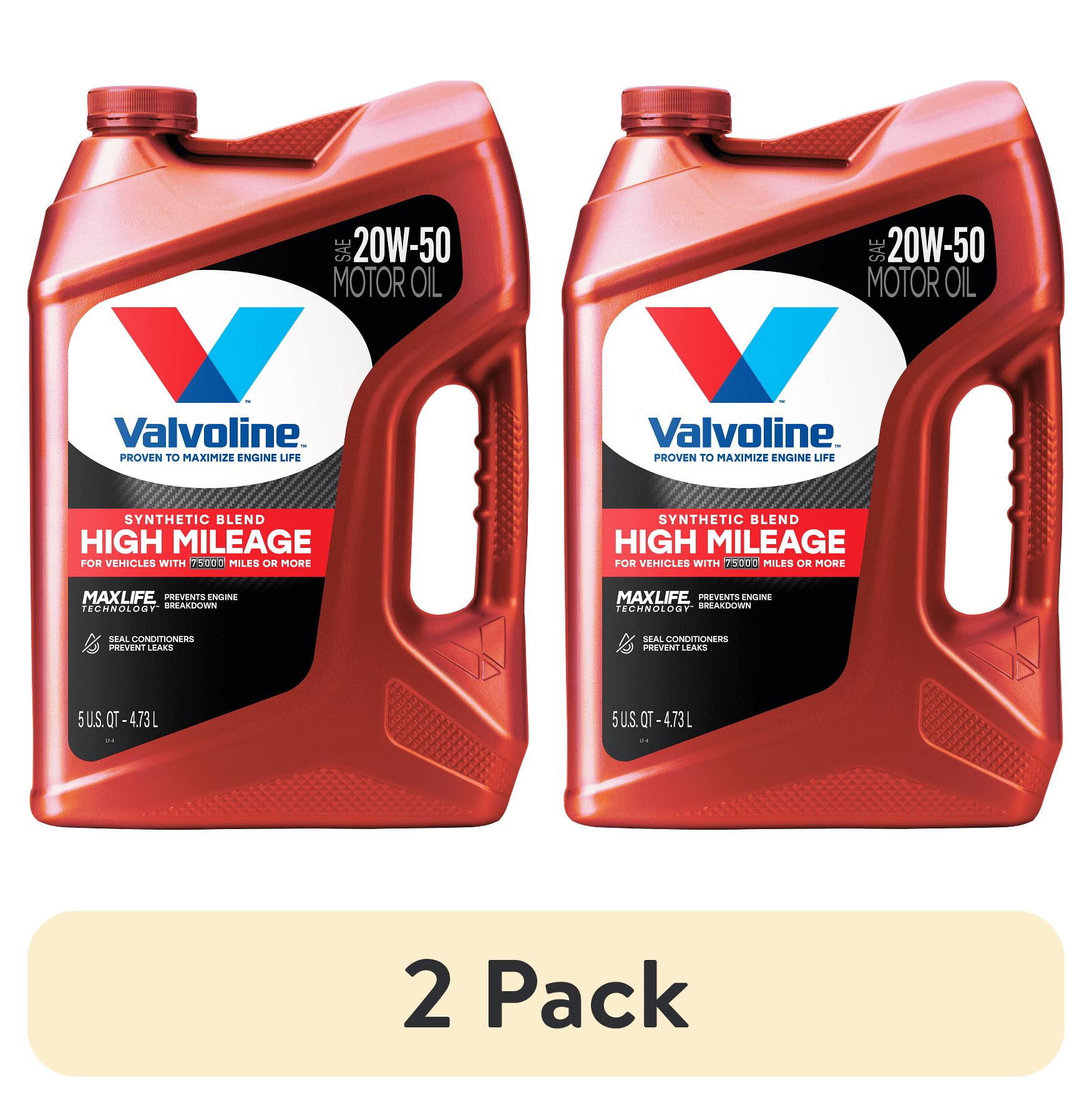 (2 pack) Valvoline High Mileage MaxLife 20W-50 Synthetic Blend Motor ...