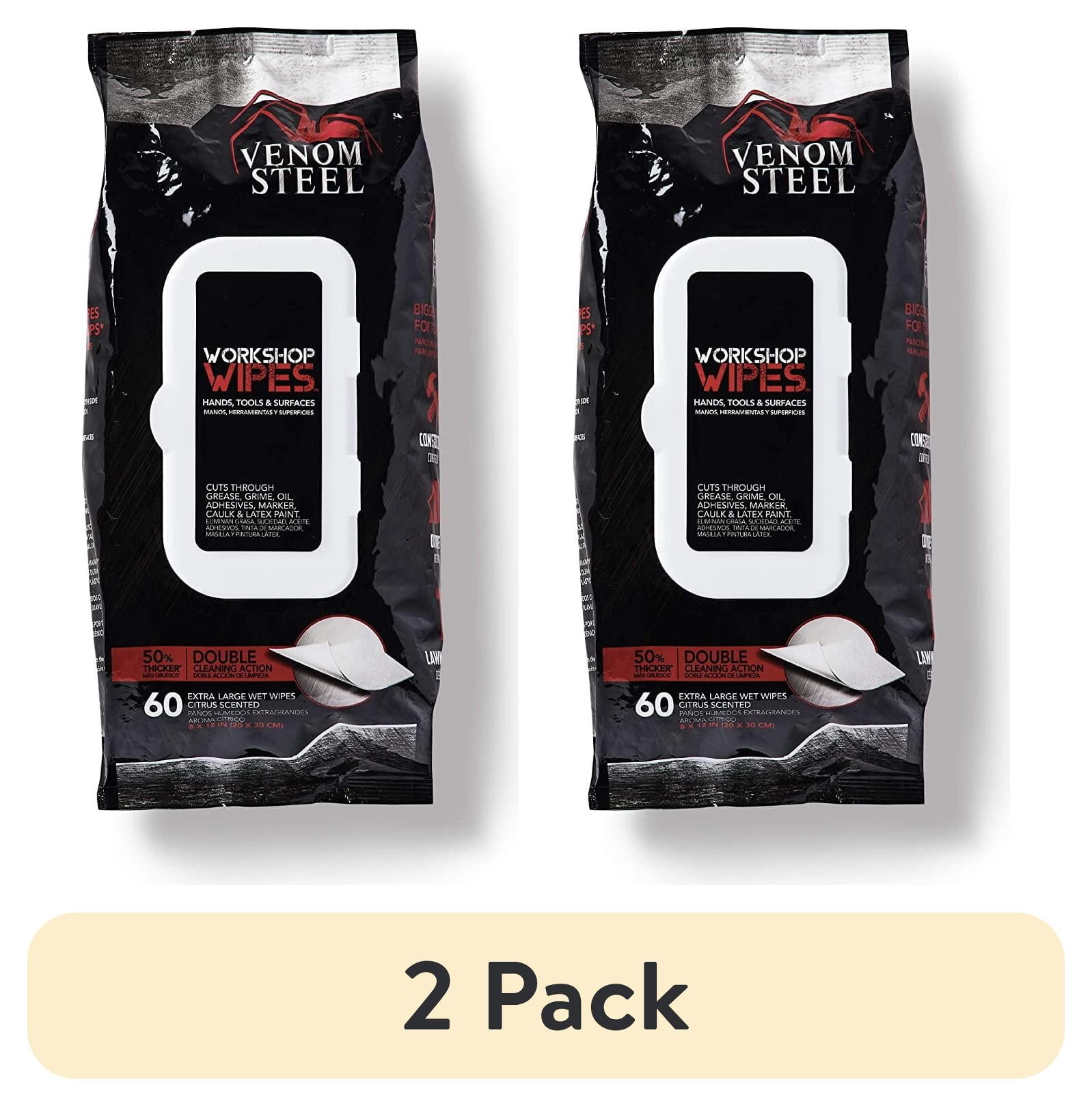 (2 pack) Venom Steel Workshop Wipes with Scrubbing Beads, for Grease ...