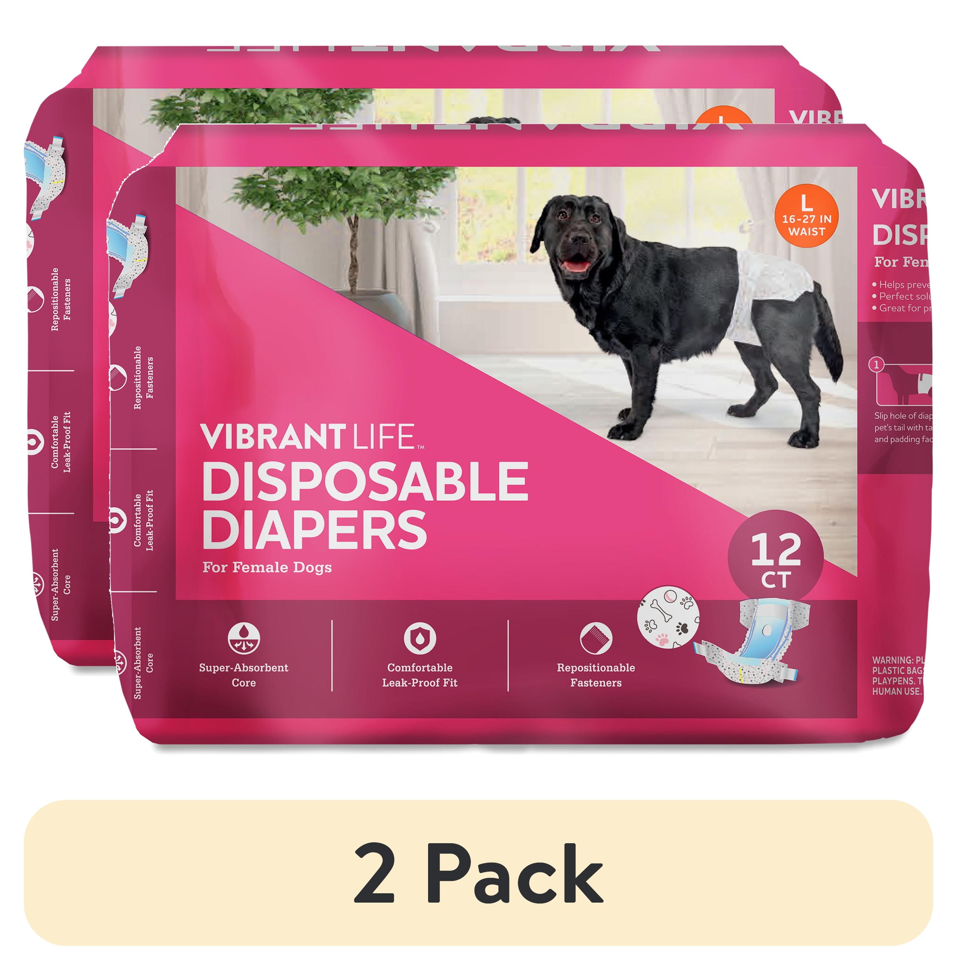 (2 pack) Vibrant Life Disposable Dog Diapers for Female Dogs, L, 12 ...