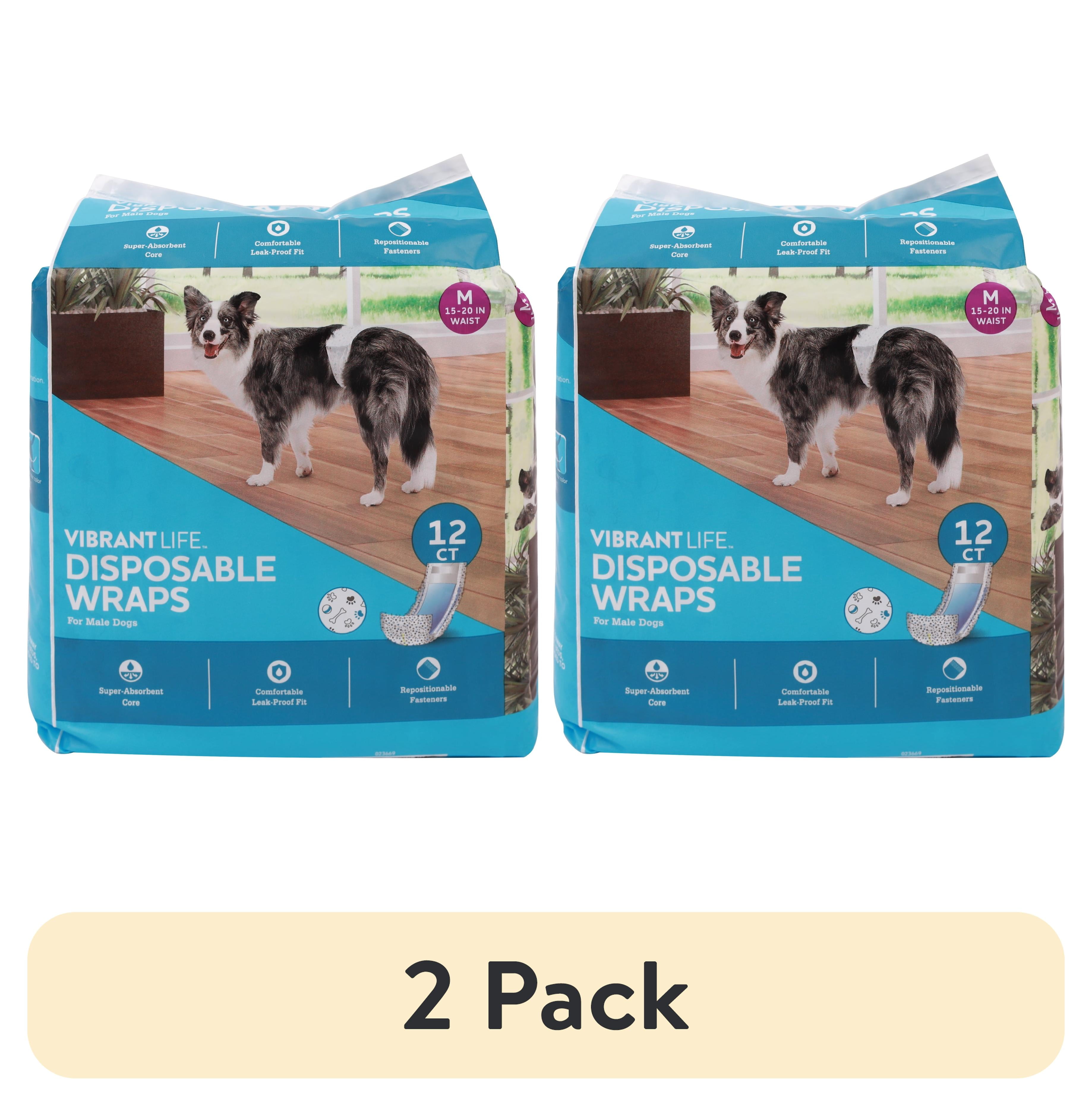 (2 pack) Vibrant Life Disposable Dog Wraps for Male Dogs, M, 12 Count ...