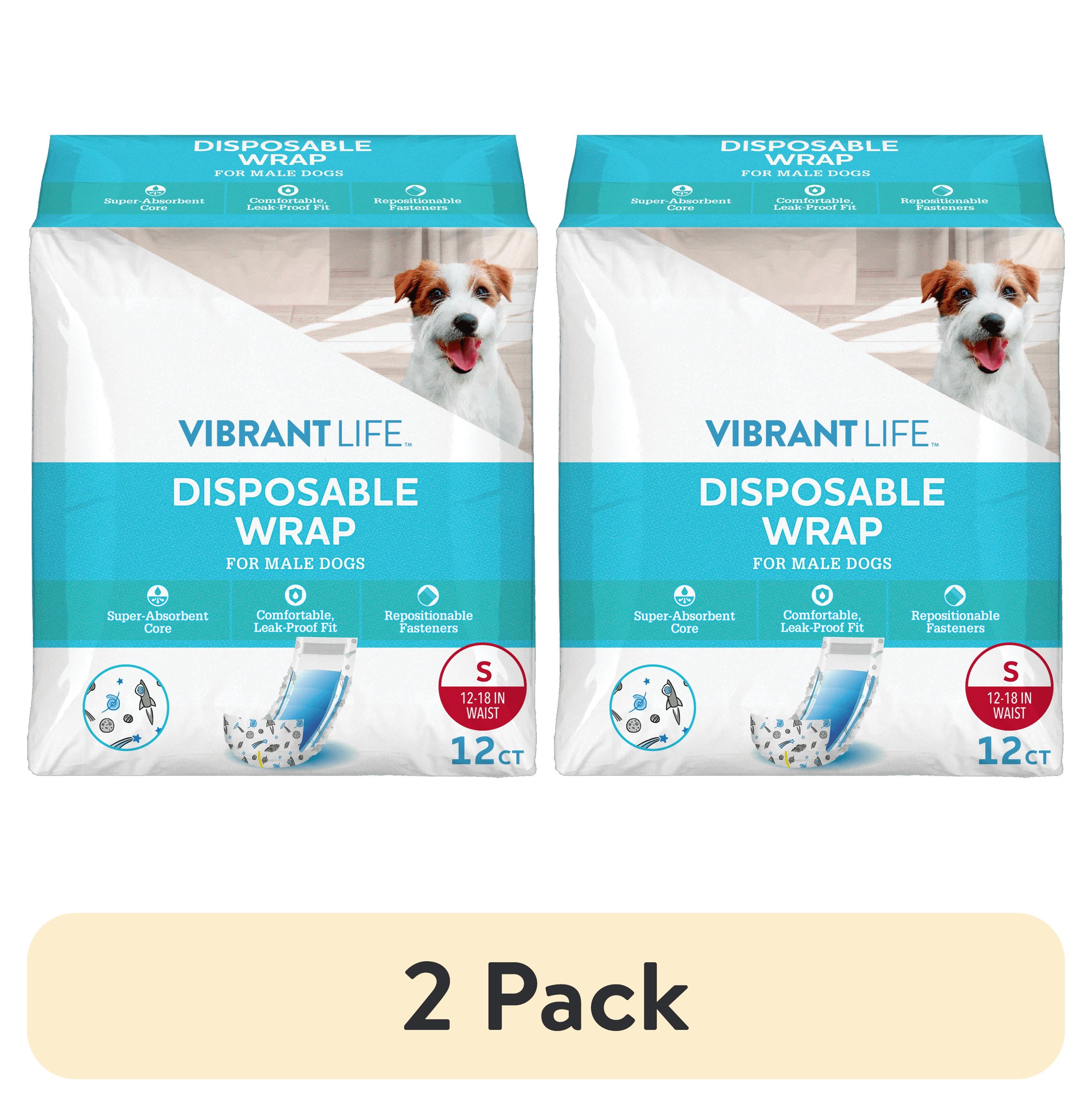 (2 pack) Vibrant Life Disposable Male Wraps for Dogs - Sm 12ct ...