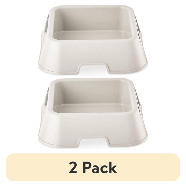 (2 pack) Vibrant Life Medium Square Double Wall Plastic Dog Bowl, Gray ...