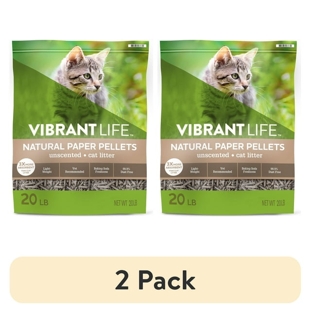 (2 pack) Vibrant Life Natural Paper Pellets Cat Litter, Unscented, 20 ...