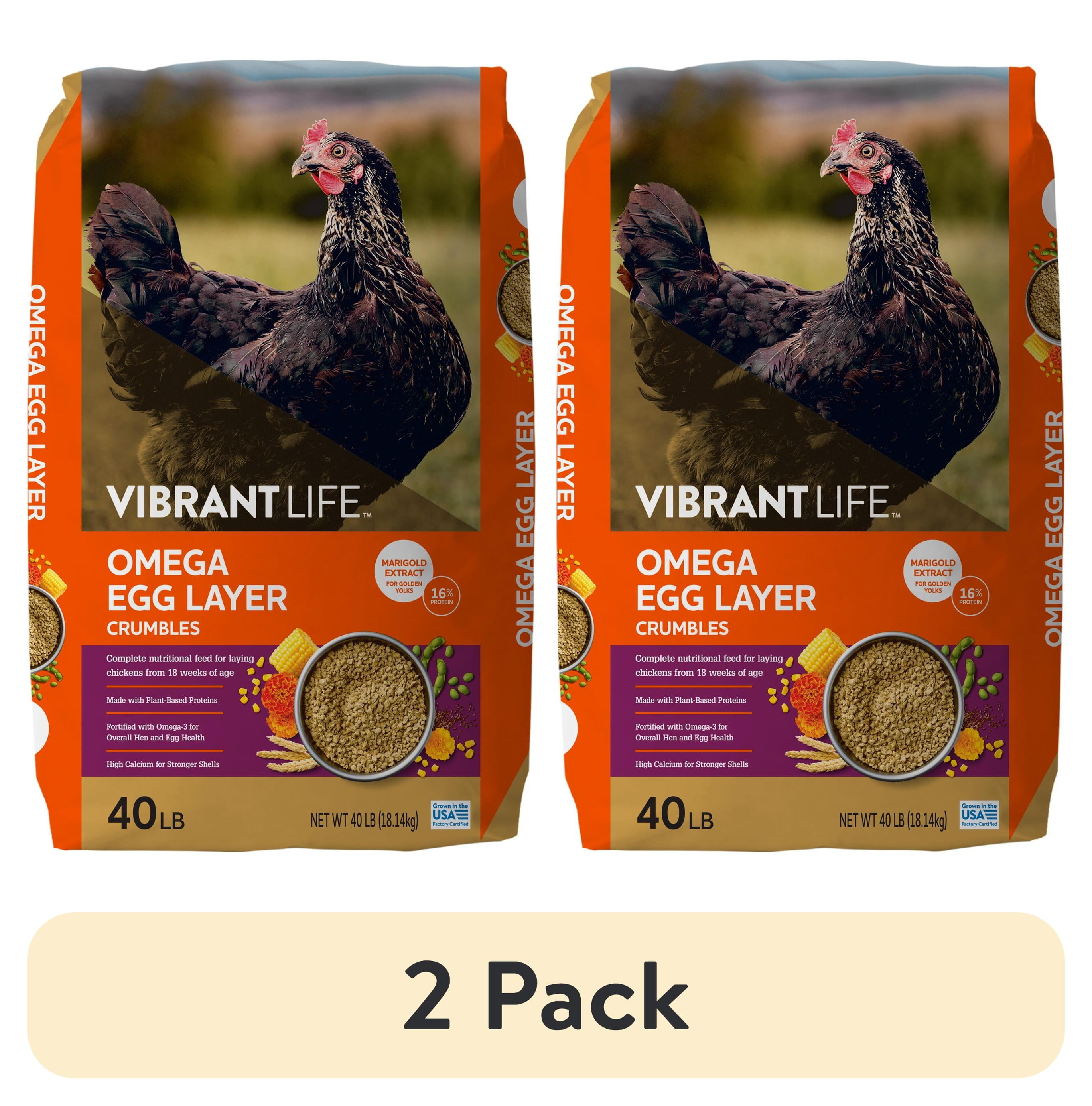 (2 pack) Vibrant Life Omega Egg Layer Crumble, 40 lb Bag - Walmart.com