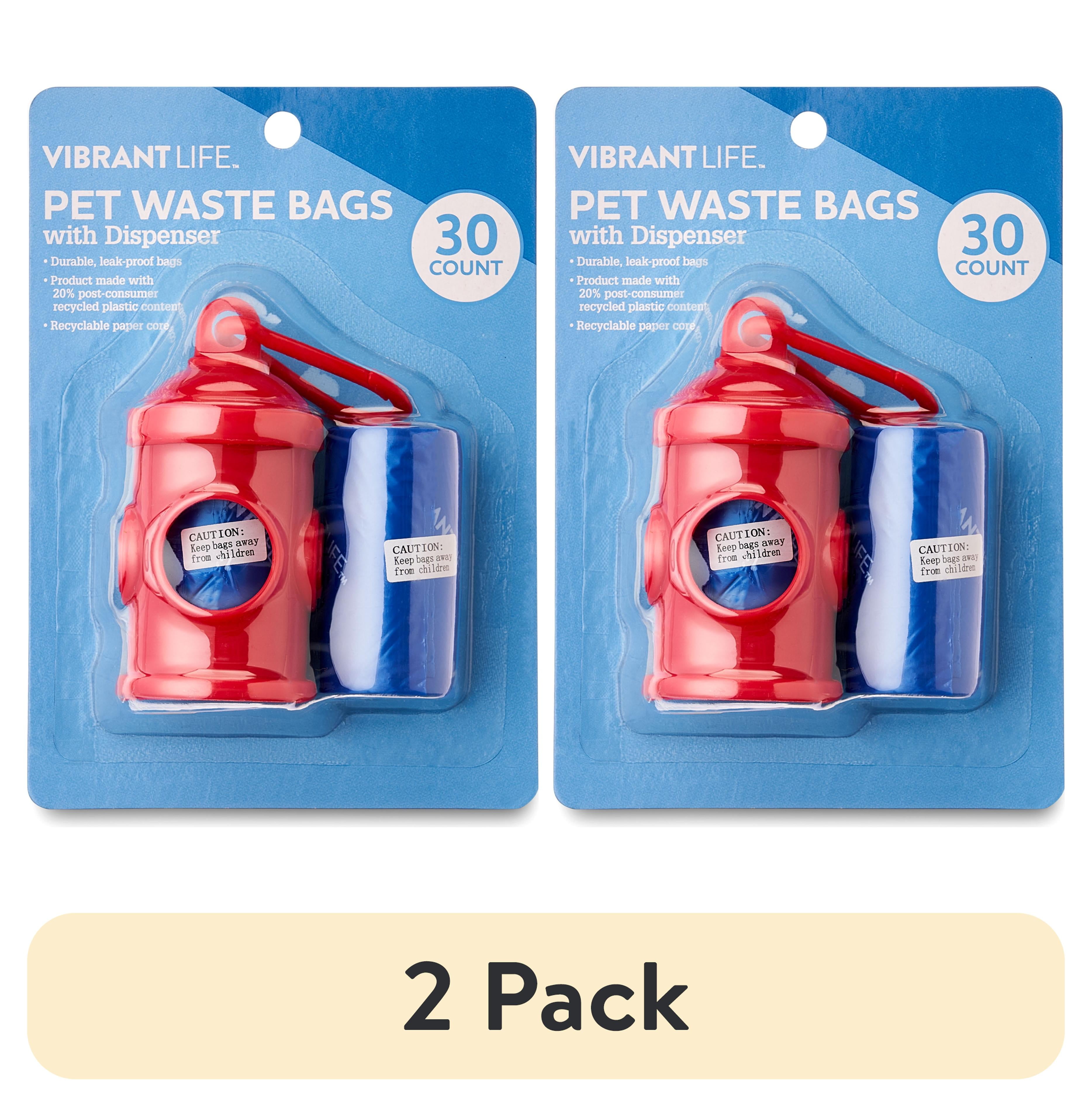 (2 pack) Vibrant Life Pet Waste Bags with Dispenser, Blue, 30 Count ...