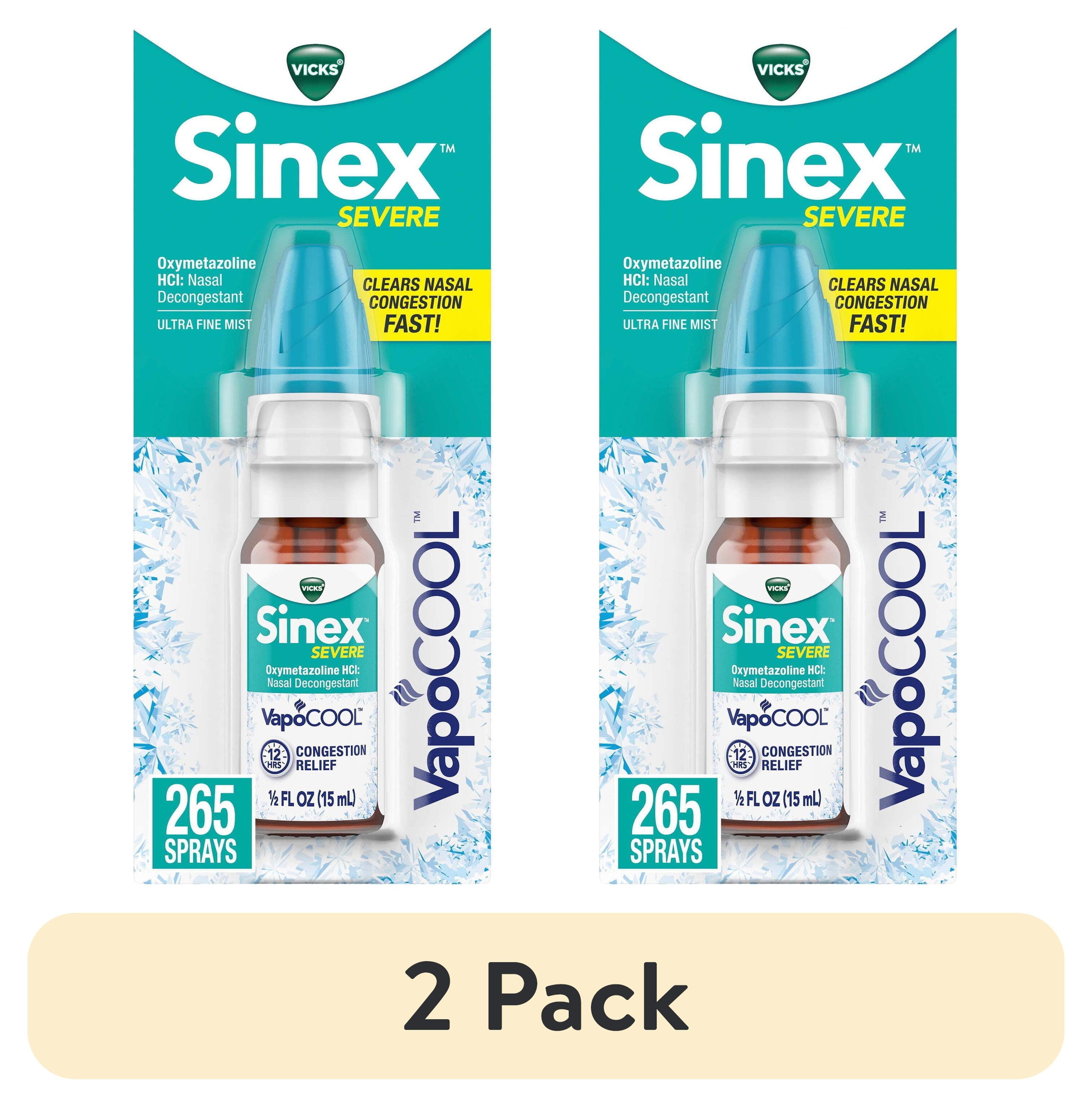 (2 pack) Vicks Sinex Severe VapoCool Nasal Spray, Nasal Decongestant ...