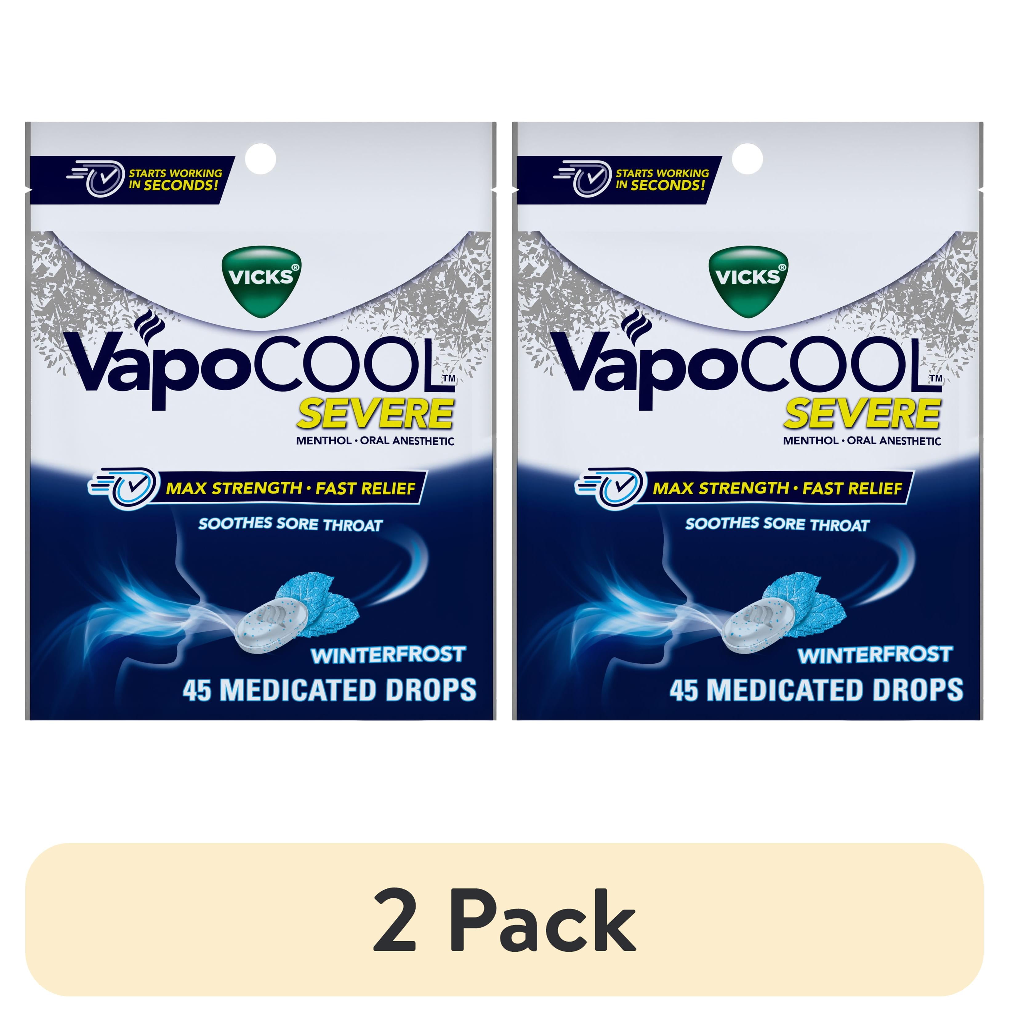 (2 pack) Vicks Vapocool Severe Medicated Sore Throat Drops, Menthol ...