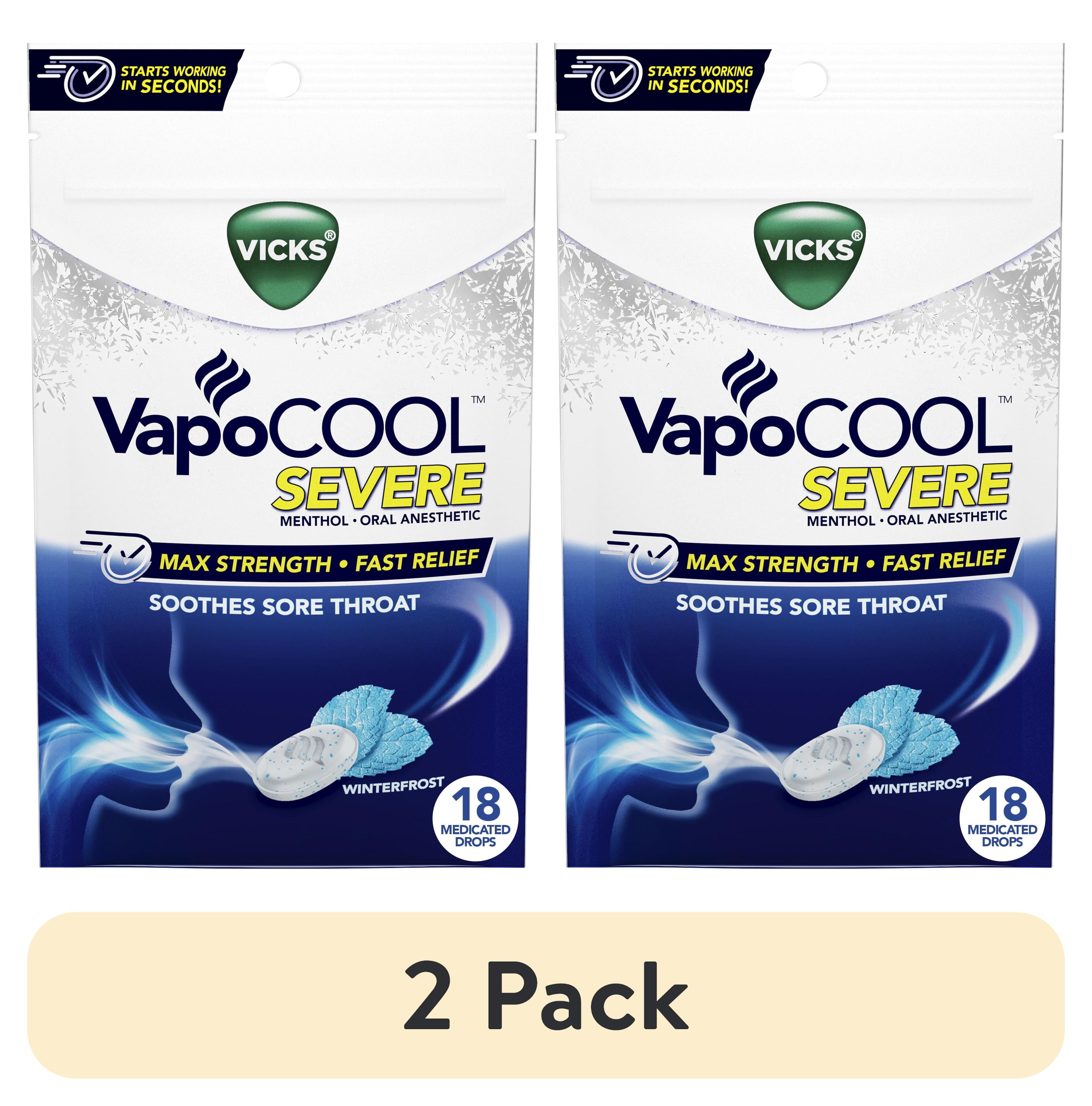 (2 pack) Vicks Vapocool Severe Medicated Sore Throat Drops, Max Relief ...
