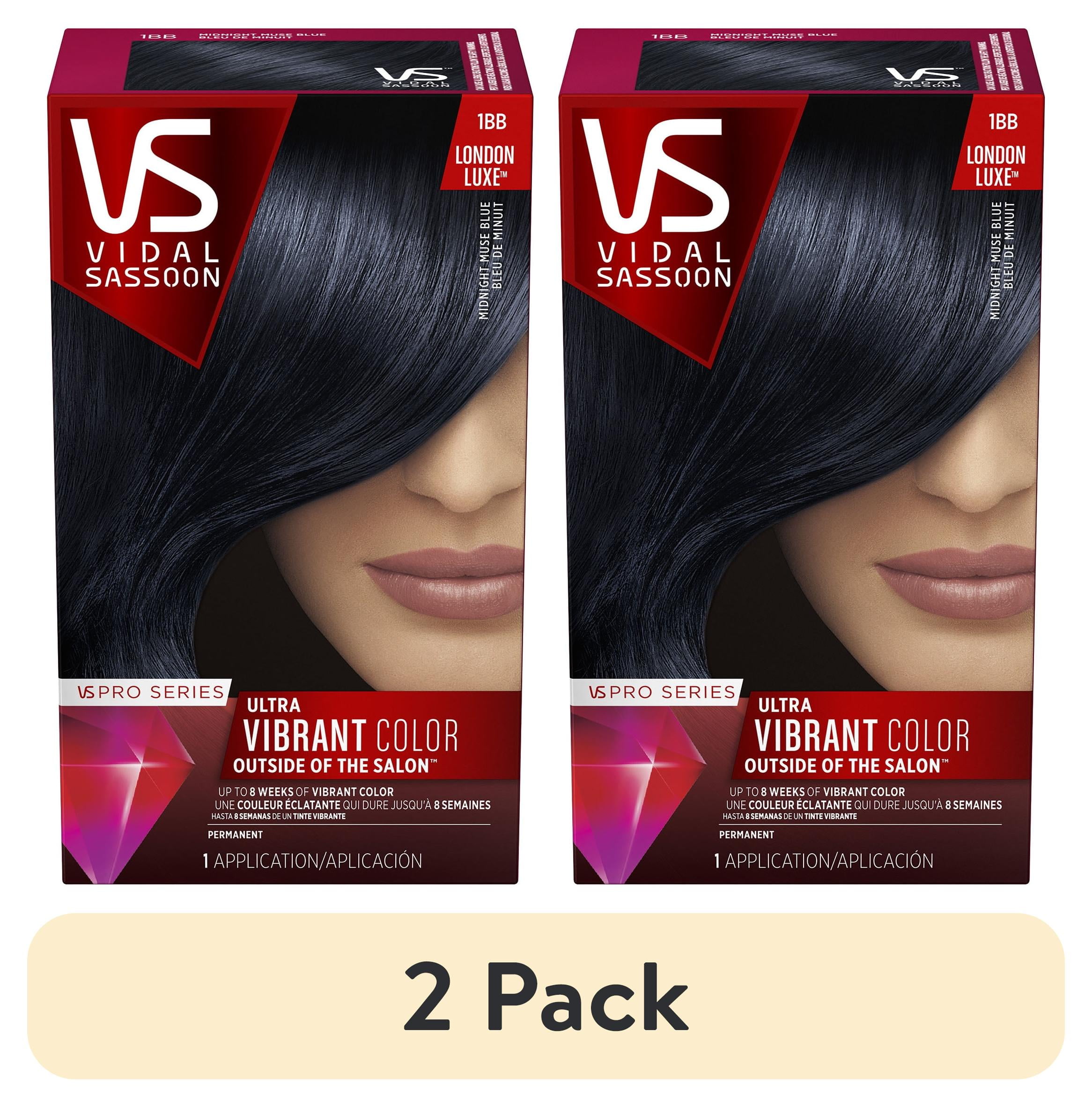 (2 pack) Vidal Sassoon Pro Series Permanent Hair Color Dye,1BB Midnight ...