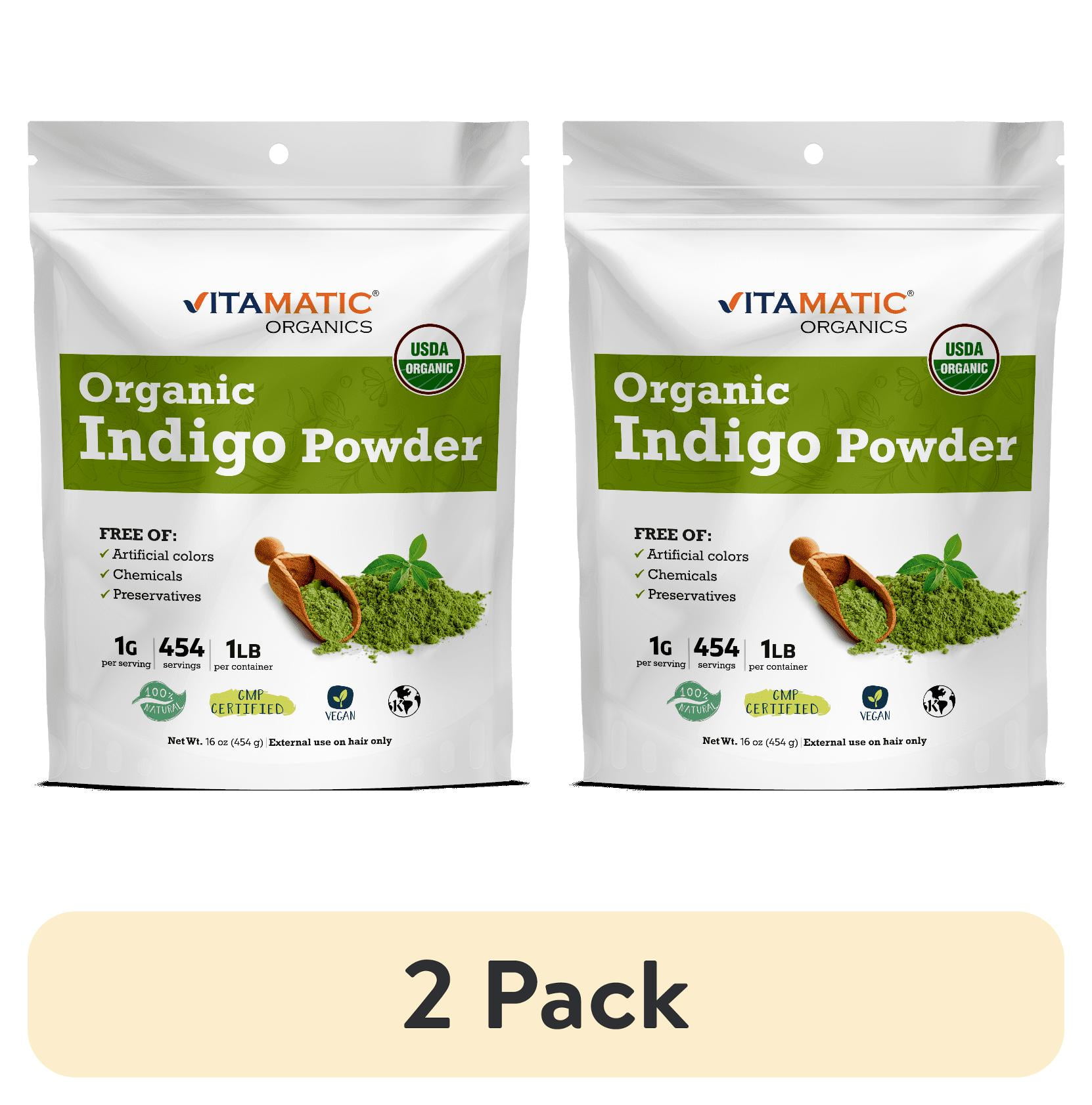 (2 pack) Vitamatic Certified USDA Organic Indigo Powder 1 Pound (16 ...