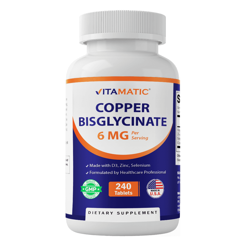 (2 pack) Vitamatic Copper Bisglycinate 6 mg Made with Vitamin D3 2000 ...