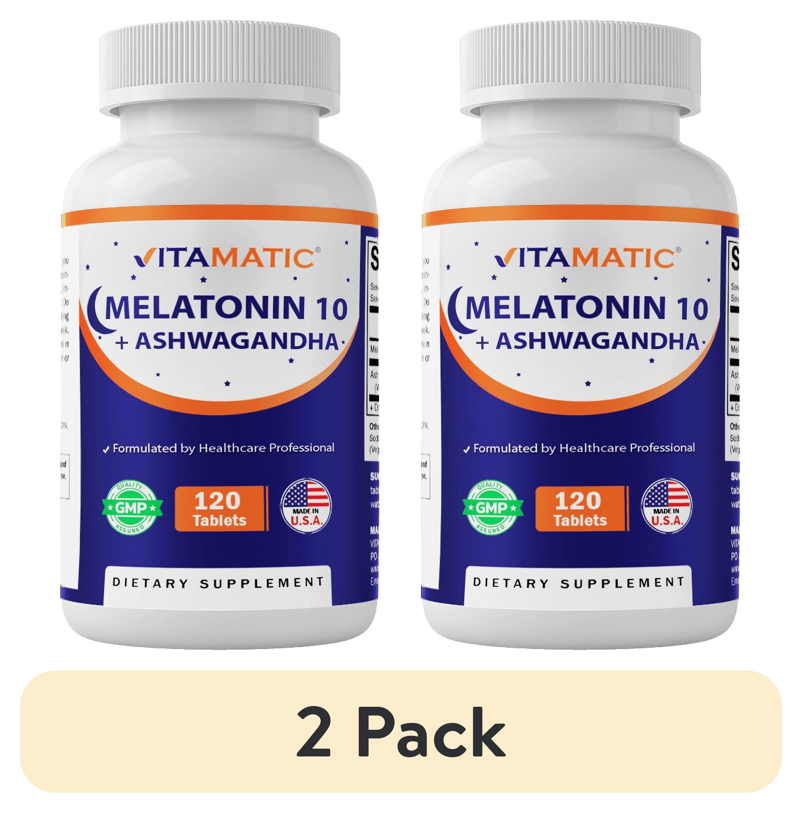 (2 pack) Vitamatic Melatonin 10mg with Ashwagandha 4:1 Extract 250 mg ...