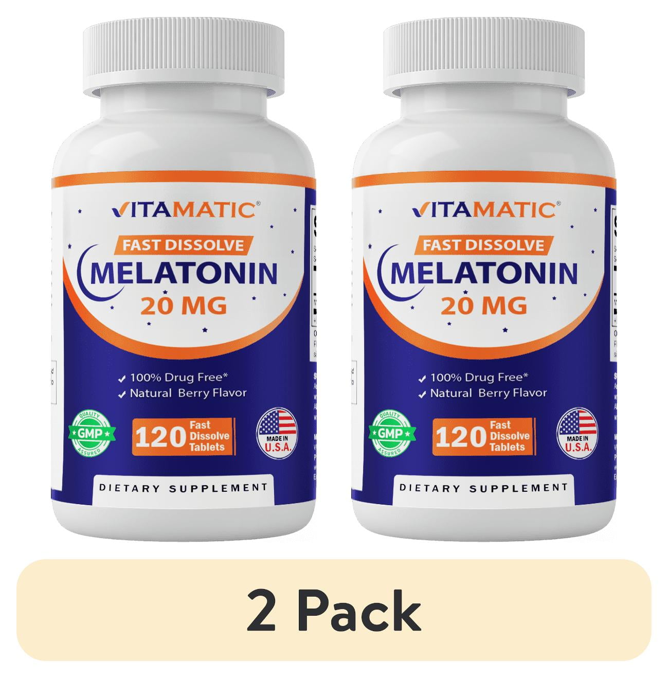 (2 pack) Vitamatic Melatonin 20mg Fast Dissolve 120 Tablets 20 mg ...