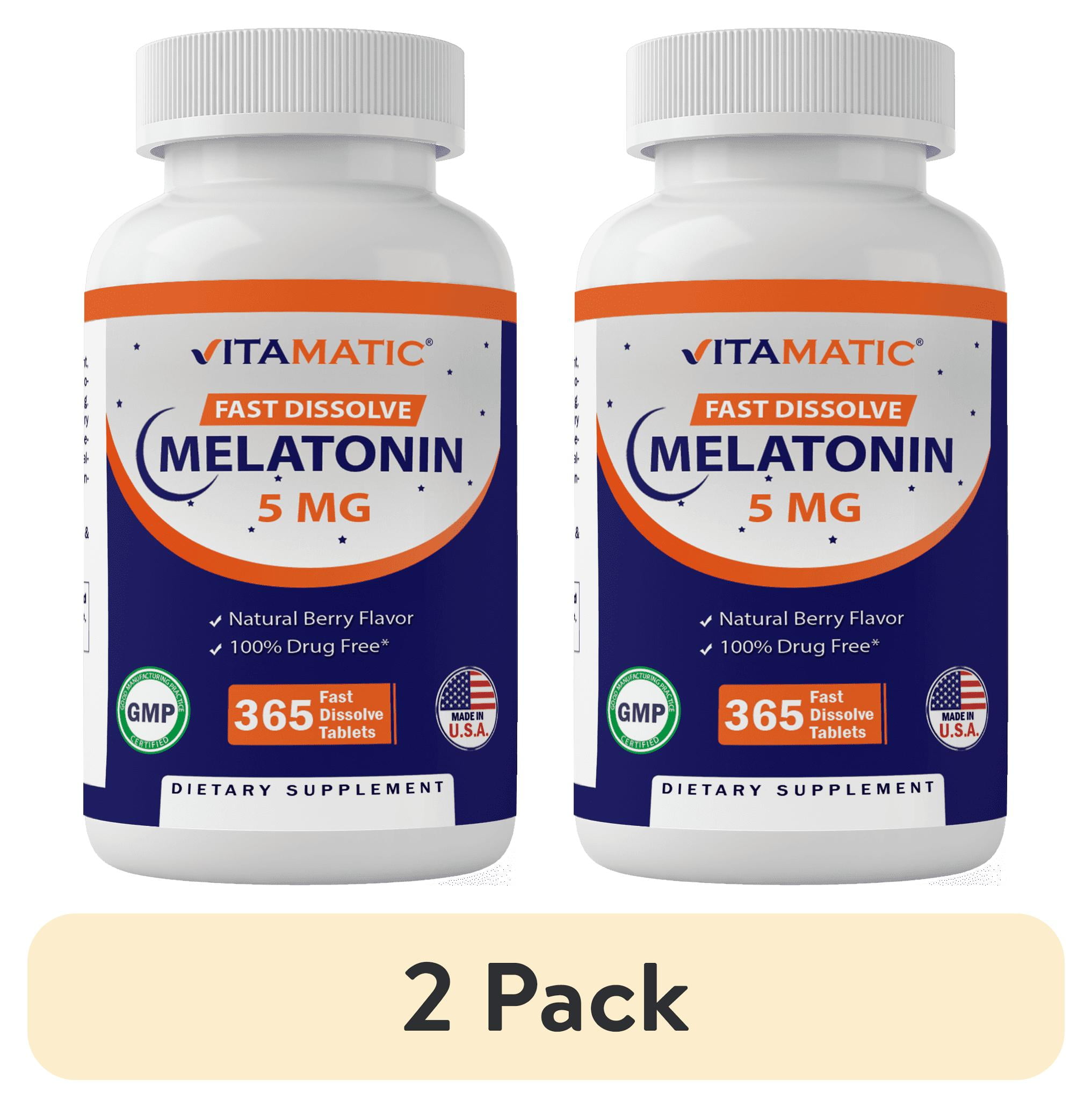 (2 pack) Vitamatic Melatonin 5mg Tablets | Vegetarian, Non-GMO, Gluten ...