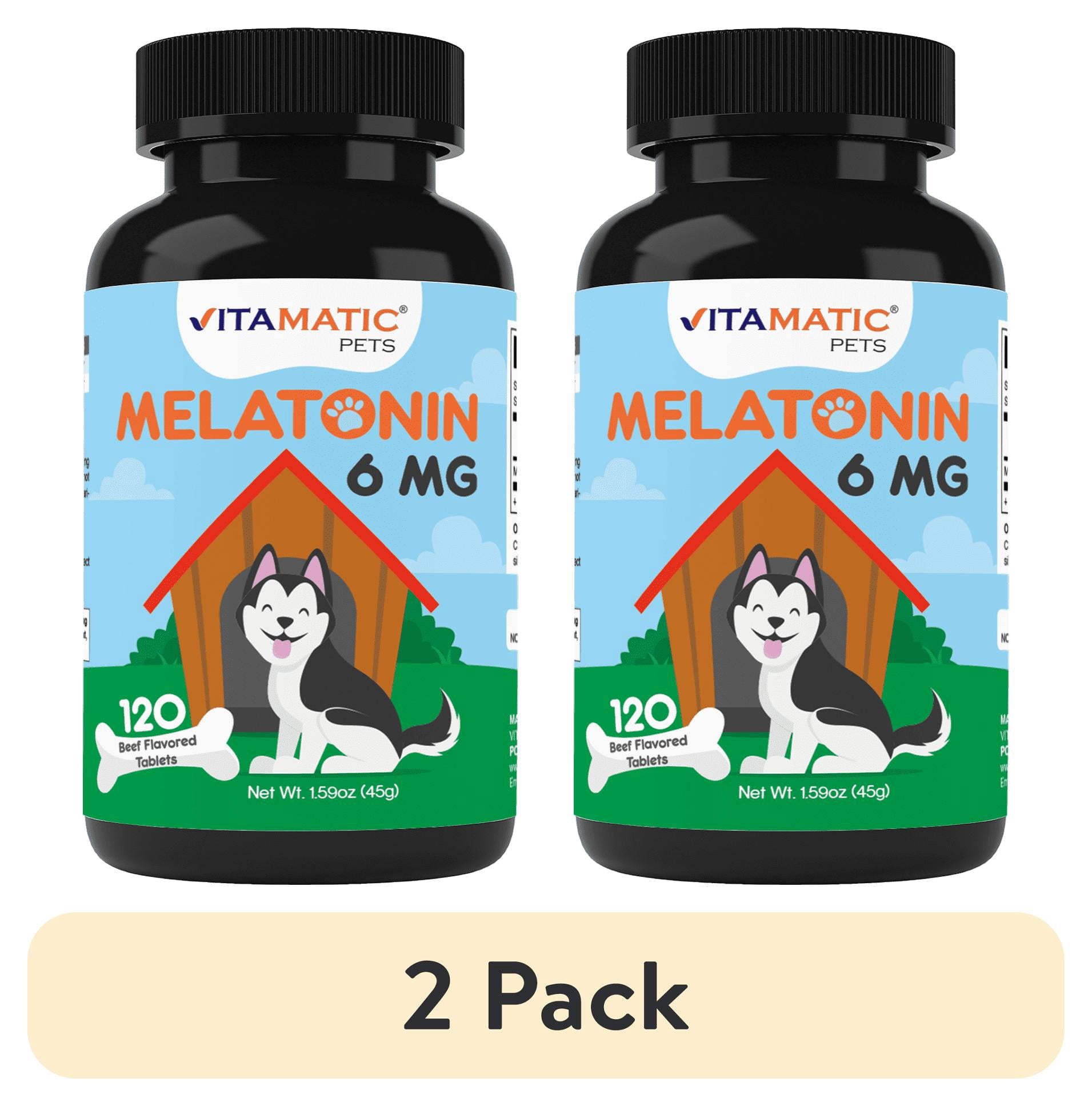 (2 pack) Vitamatic Melatonin for Dogs - 6 mg - 120 Beef Flavored ...