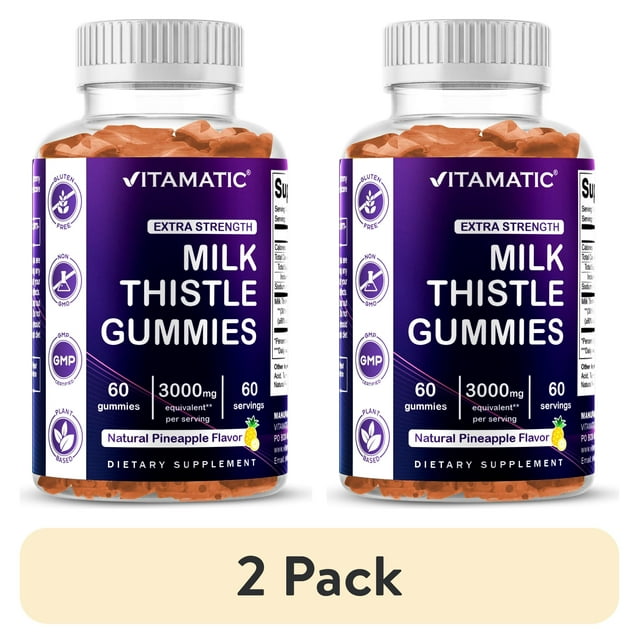 (2 pack) Vitamatic Milk Thistle Gummies - 3000 mg Equivalent - Liver ...