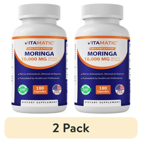 (2 pack) Vitamatic Moringa Capsules 10,000mg - 180 Capsules | Pure Moringa Oleifera Leaf Powder ...