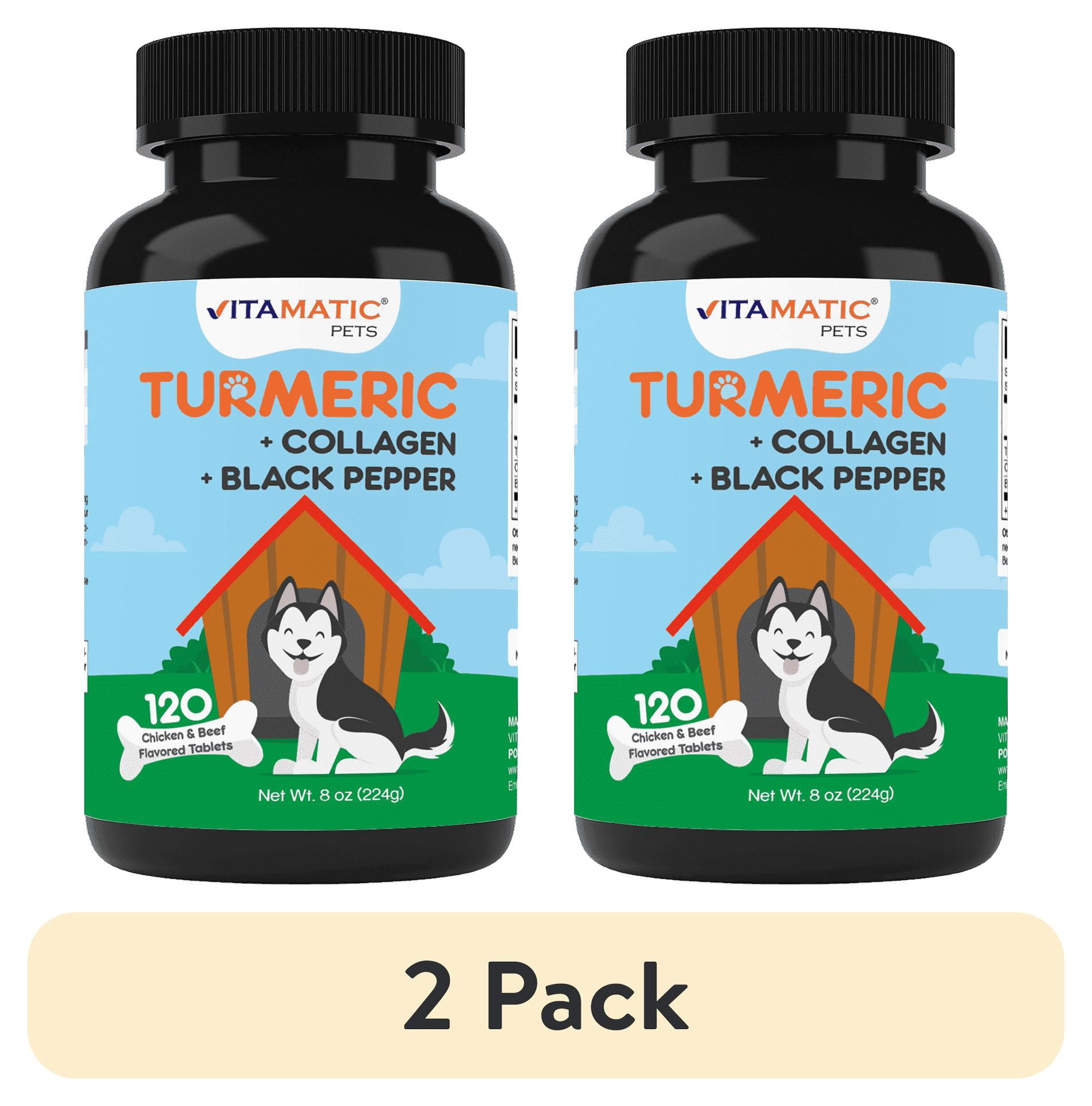 (2 pack) Vitamatic Turmeric for Dogs – 120 Chewable Tablets – Curcumin ...