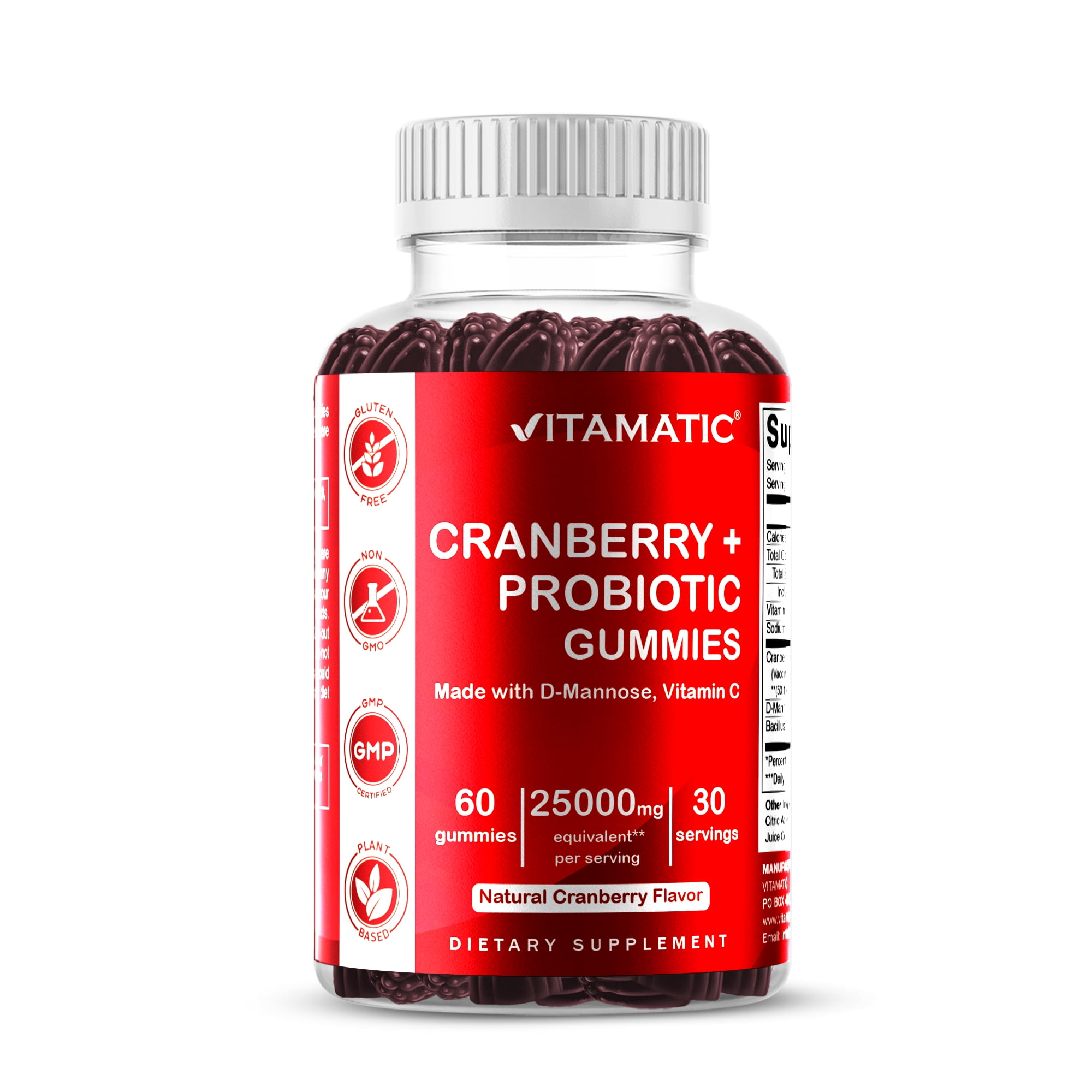 (2 pack) Vitamatic Vegan Cranberry Gummies, 1000mg per Serving - 60 ...