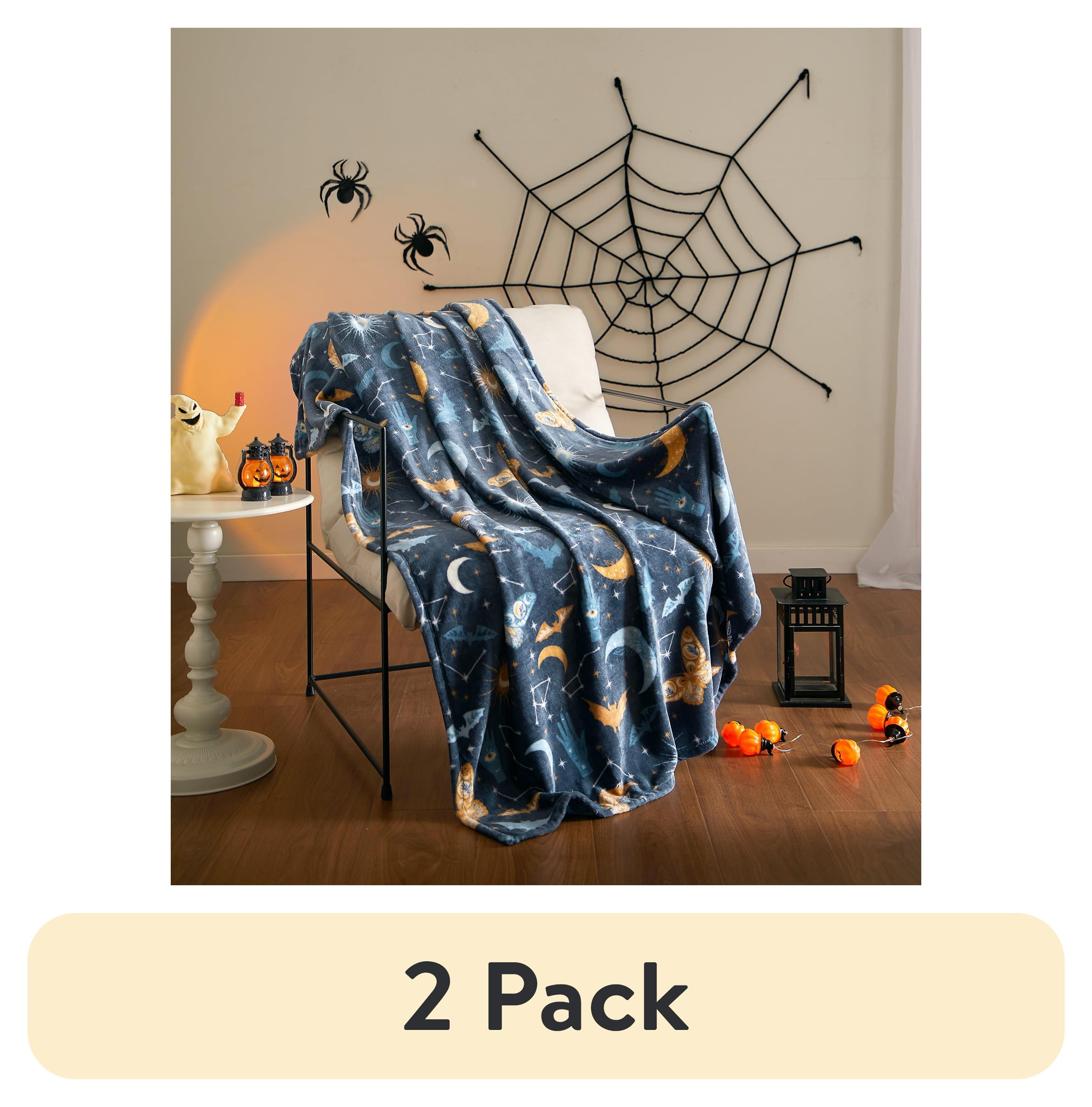 (2 pack) Way To Celebrate 50"x60" Moon and Stars Rolled Plush Throw ...