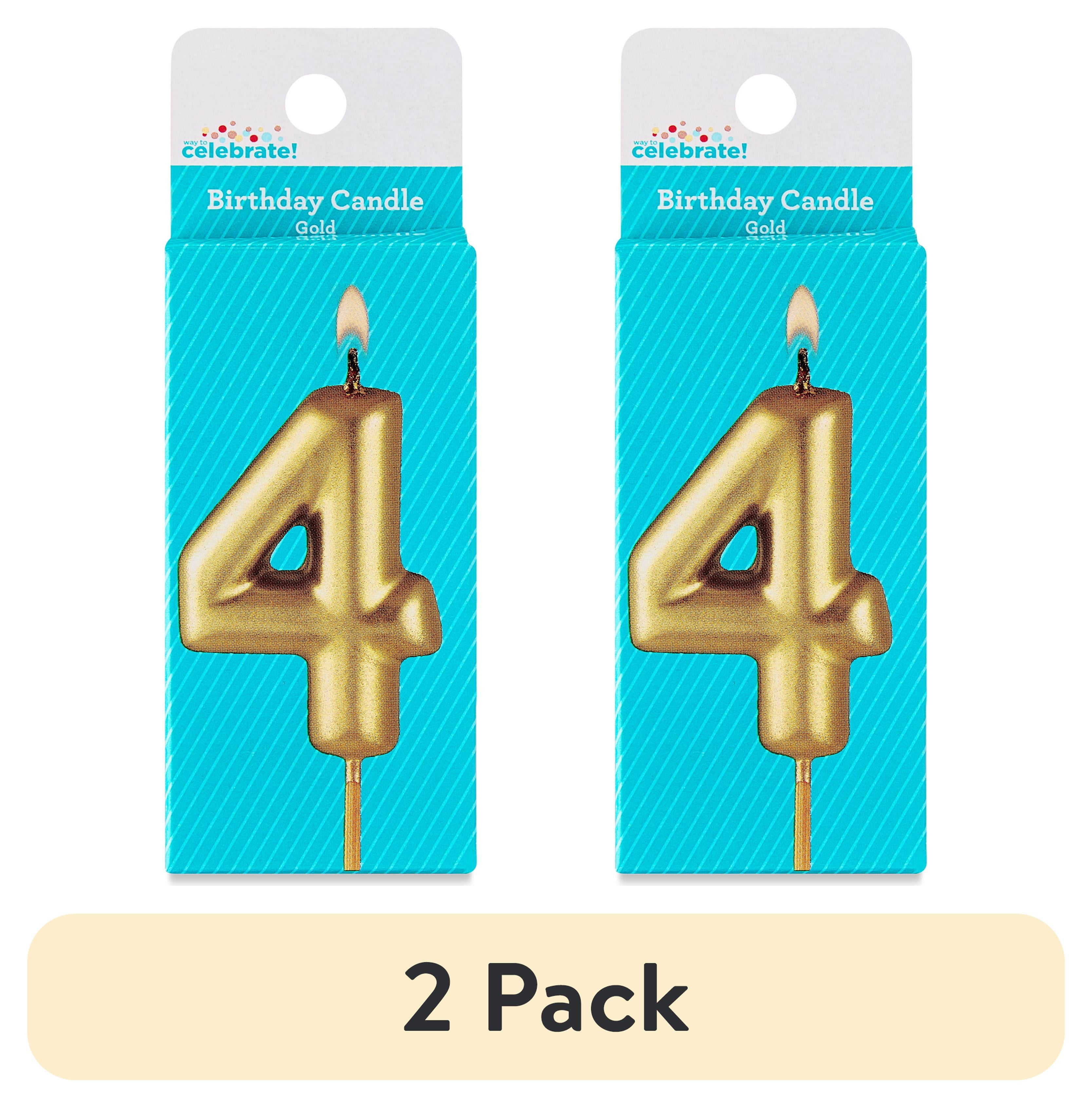 (2 pack) Gold Number 4 Birthday Candle, by Way To Celebrate - Walmart.com