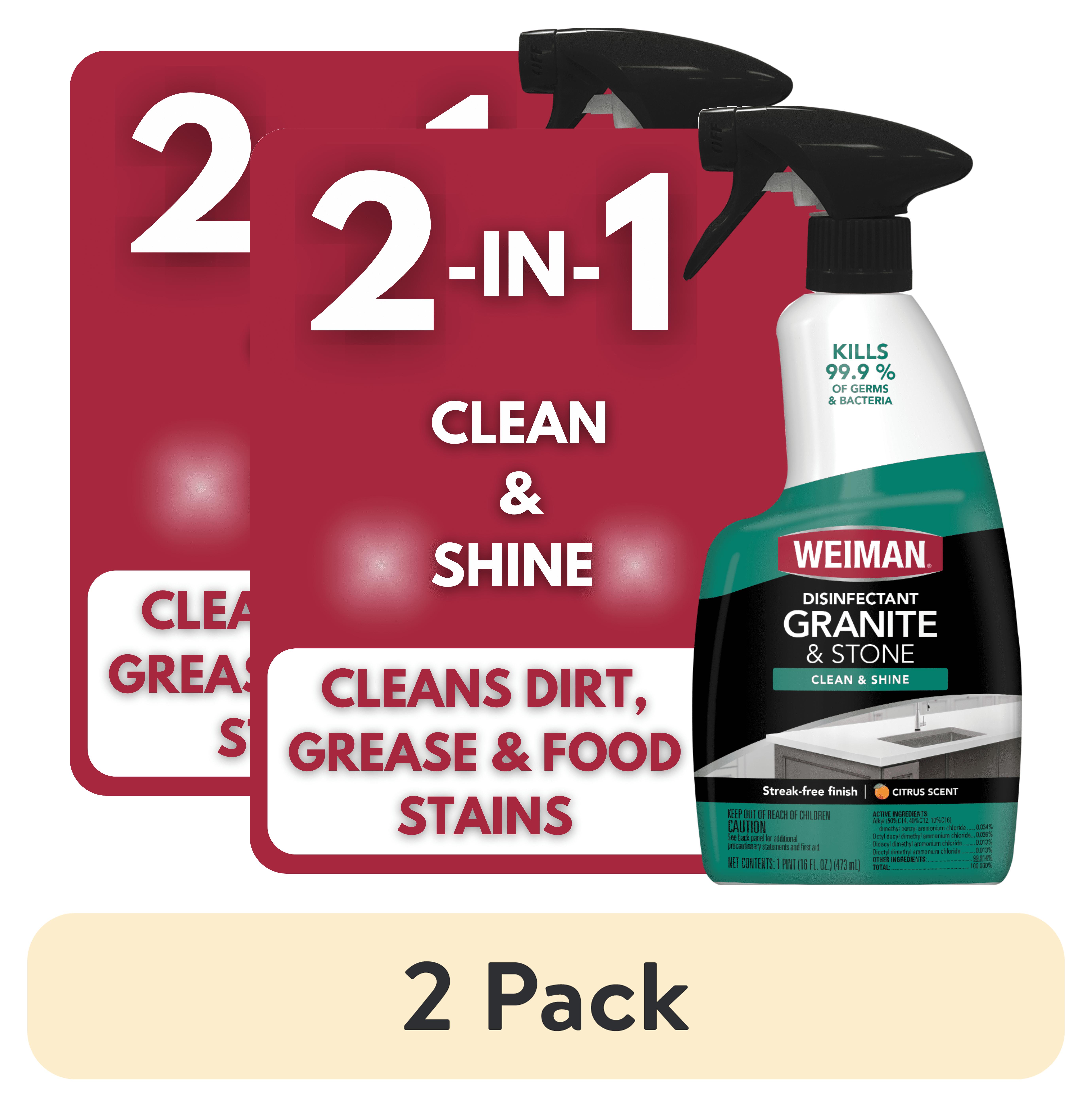 (2 pack) Weiman Granite & Stone Disinfectant Cleaner & Polish, 16 fl oz ...