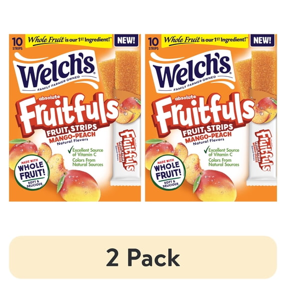 (2 pack) Welch's Fruitfuls Mango-Peach Soft Fruit Strips, .5 oz, 10 ...