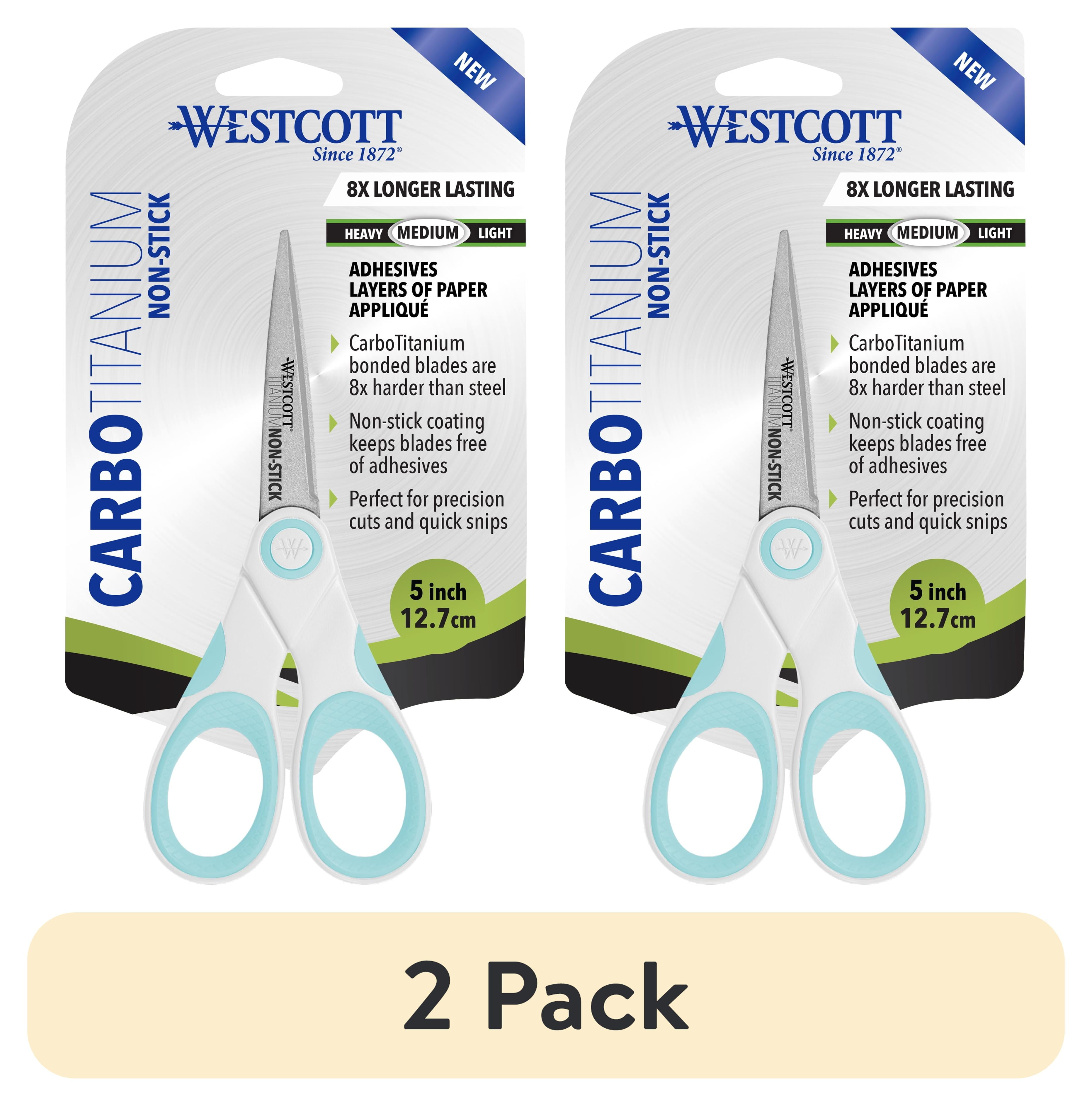 (2 pack) Westcott 5-Inch Carbo Titanium Non-Stick Craft Scissors, White ...