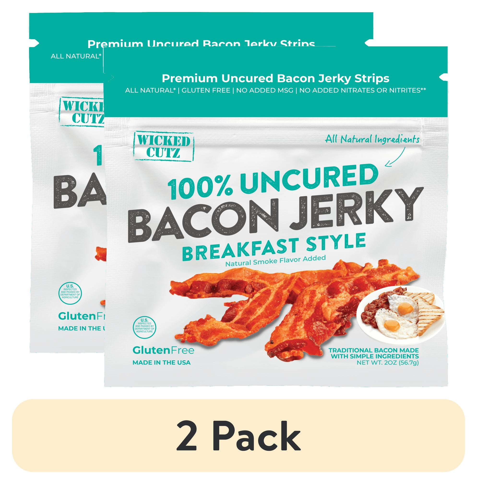 (2 pack) Wicked Cutz Premium Uncured Tender Bacon Jerky, Breakfast ...
