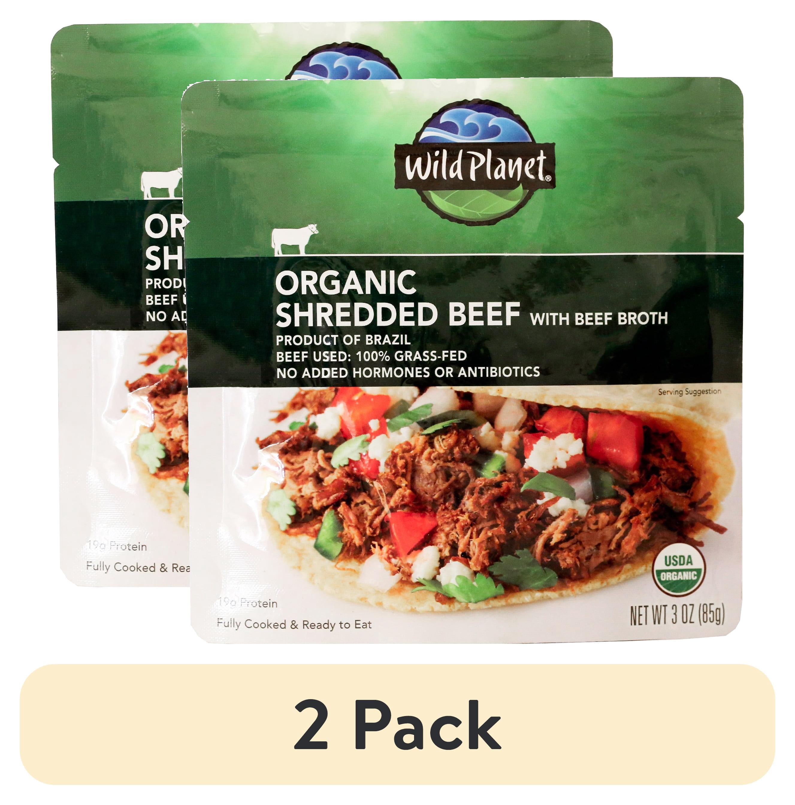 (2 pack) Wild Planet Organic Shredded Beef, 100% Grass-Fed, 3 oz Pouch ...