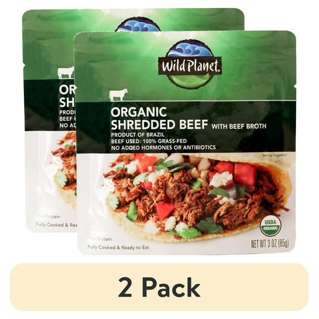 (2 pack) Wild Planet Organic Shredded Beef, 100% Grass-Fed, 3 oz Pouch ...