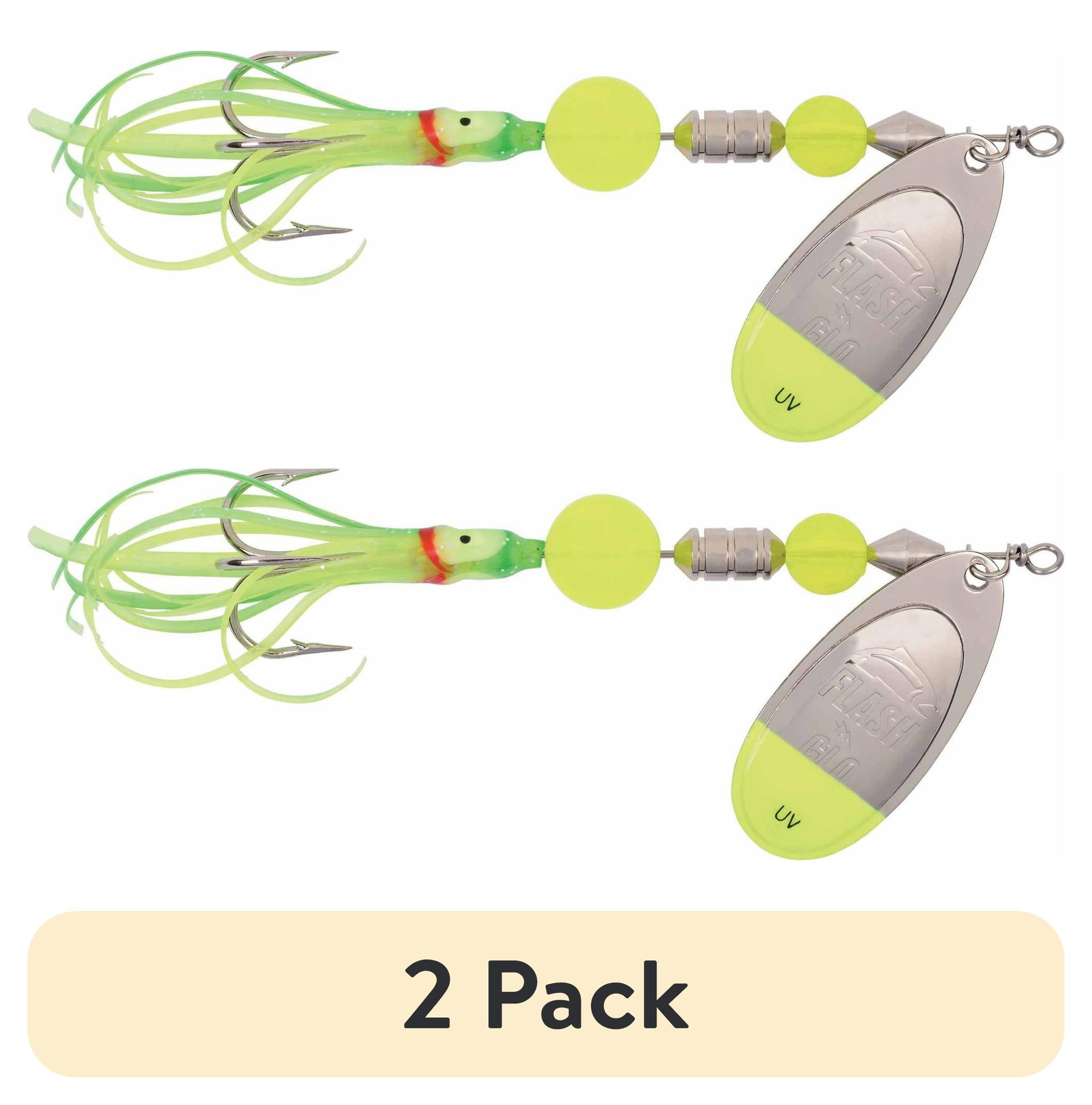 (2 pack) Worden's Flash Glo 4-3/4" UV Squid Spinners Trolling Model, Nickel Chartreuse Tip ...
