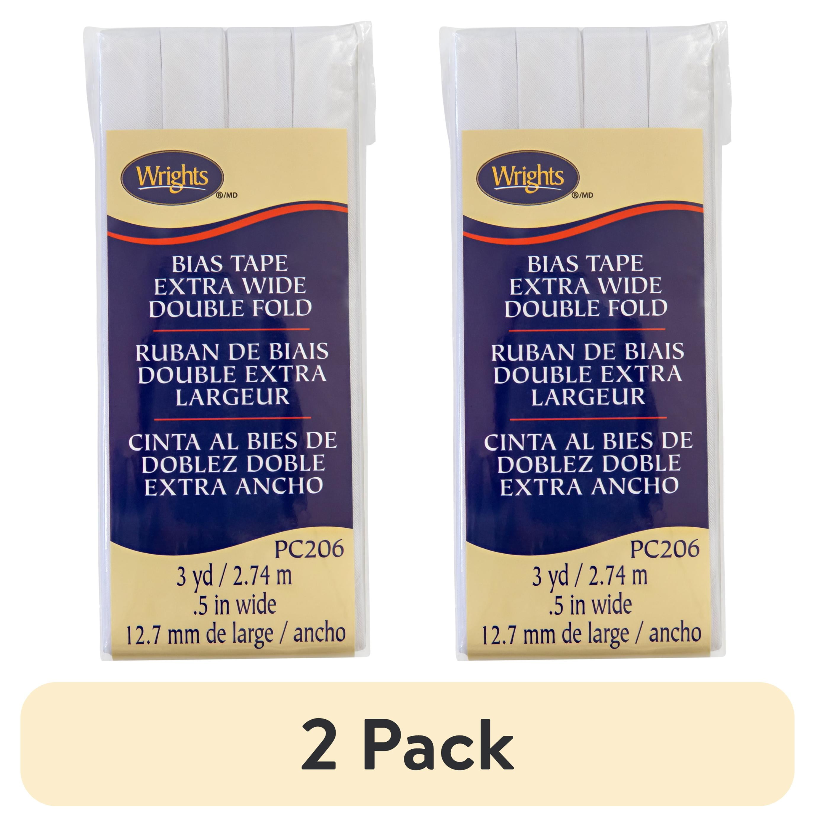 (2 pack) Wrights Bias Tape, White, 1/2" Extra Wide Double Fold Bias ...