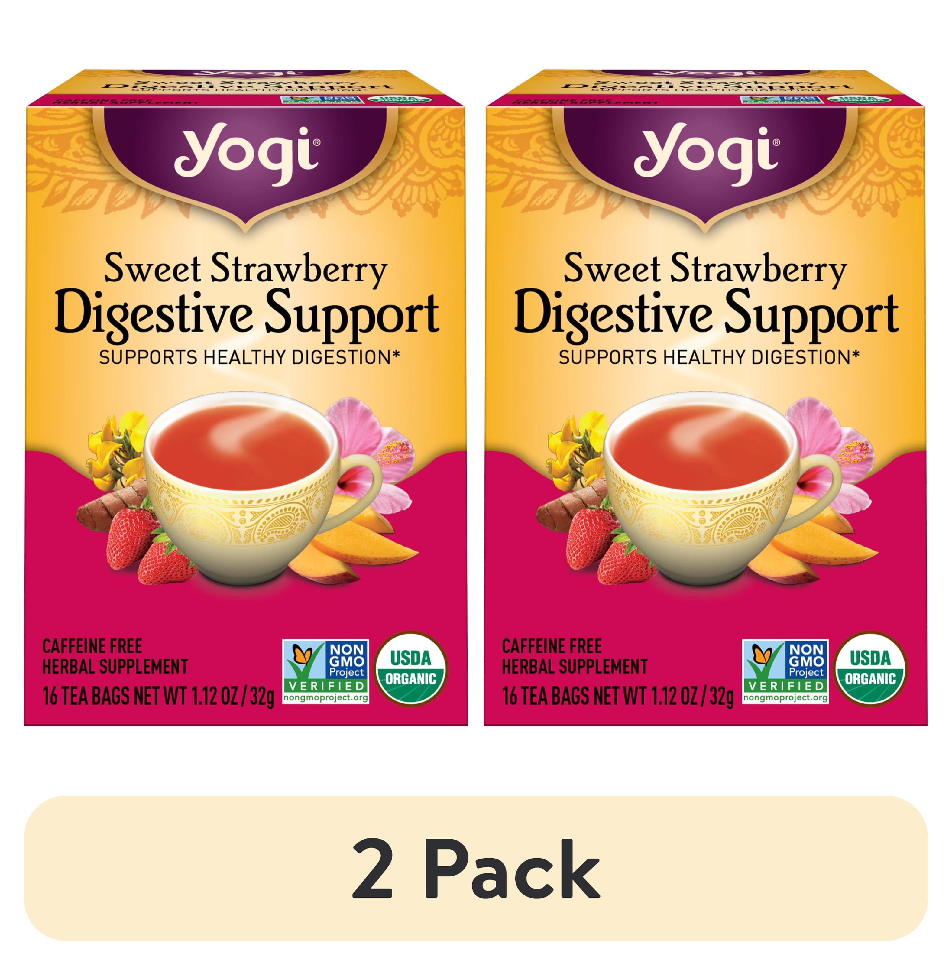(2 pack) Yogi Tea Sweet Strawberry Digestive Support, Organic Herbal Tea Bags, 16 Count ...