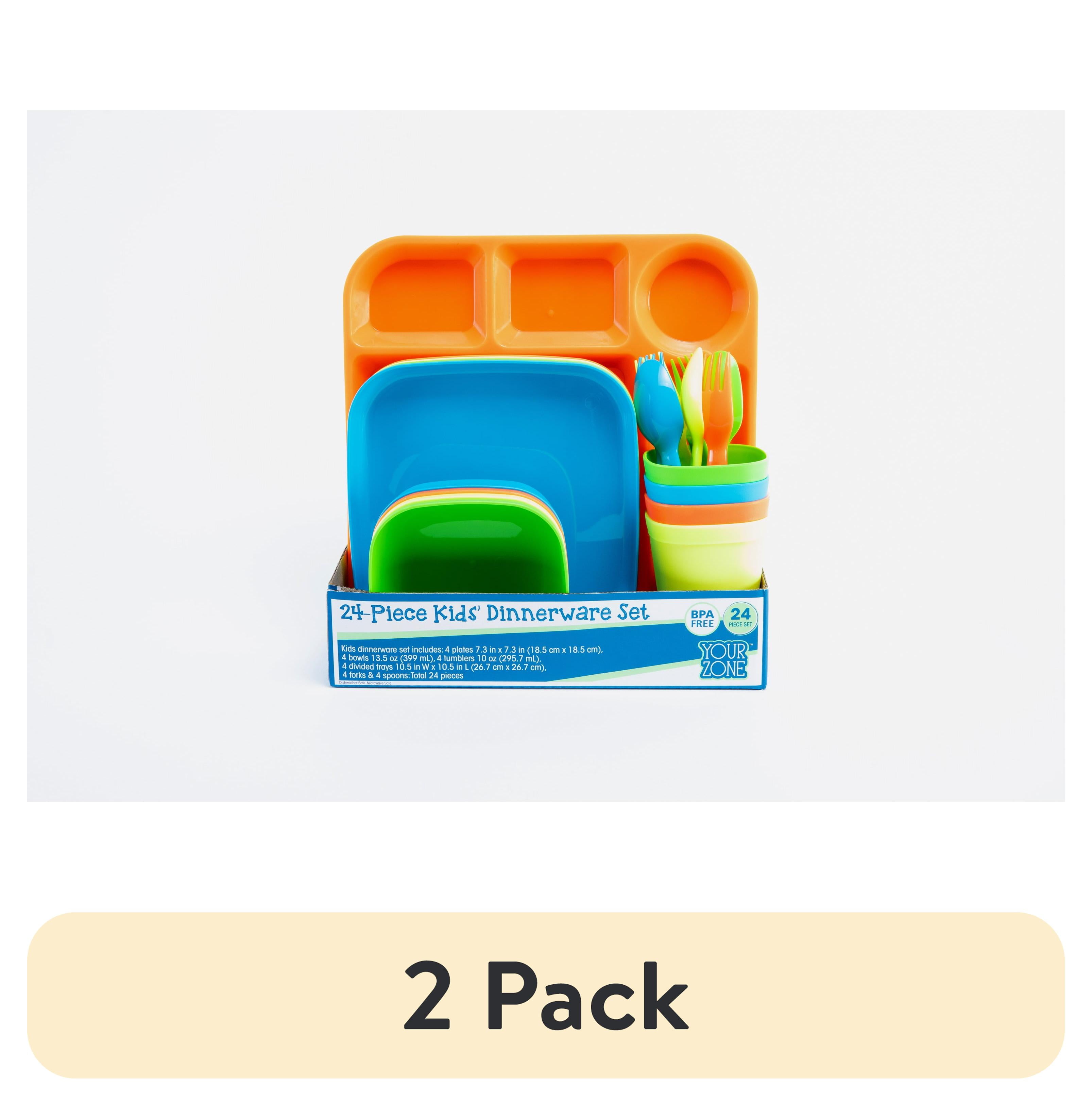 (2 pack) Your Zone 24 Piece Dinnerware Set for Kids with 4 each Trays ...