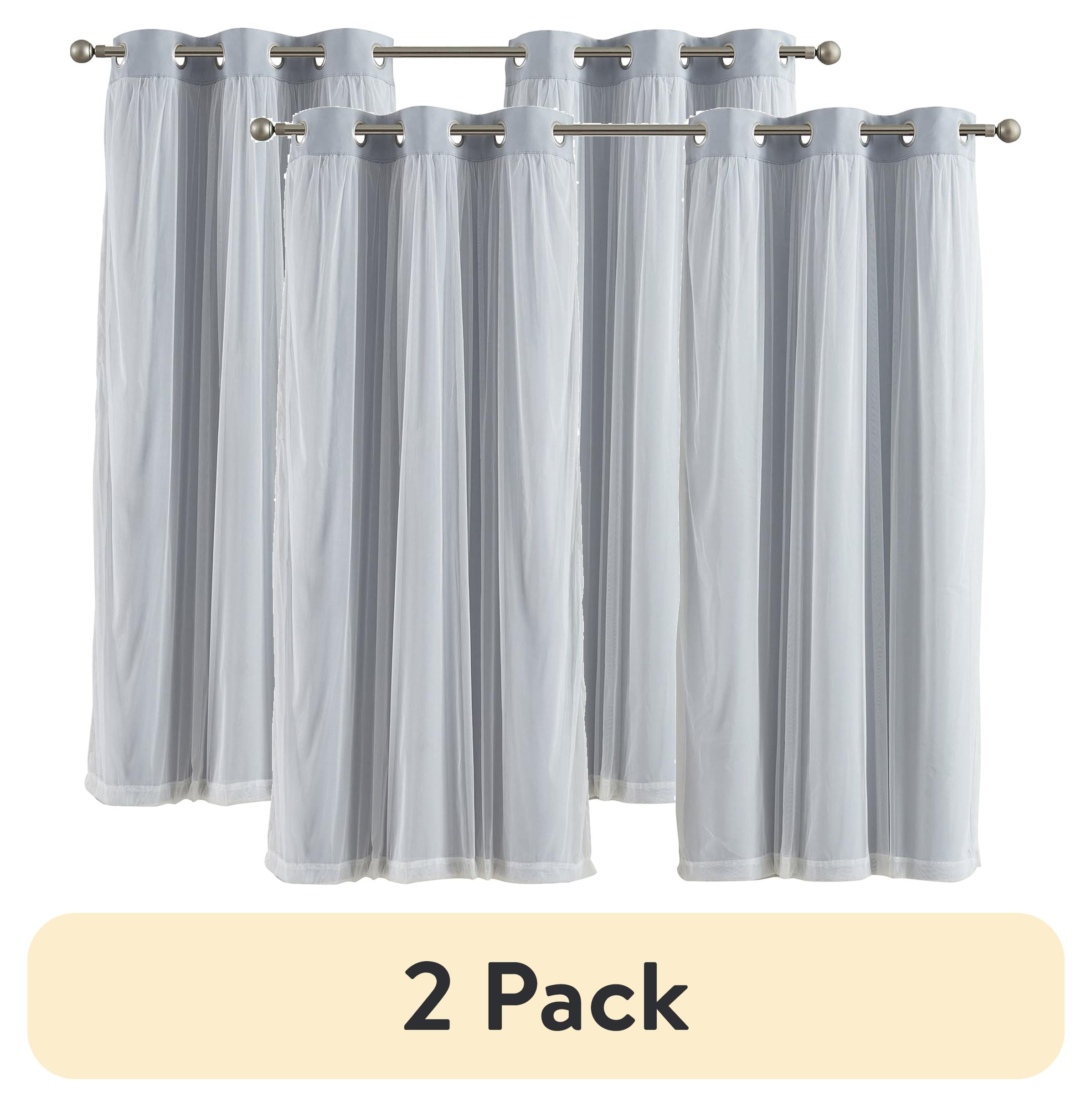 (2 pack) Your Zone Grey Blackout with Sheer Overlay Grommet Curtain ...