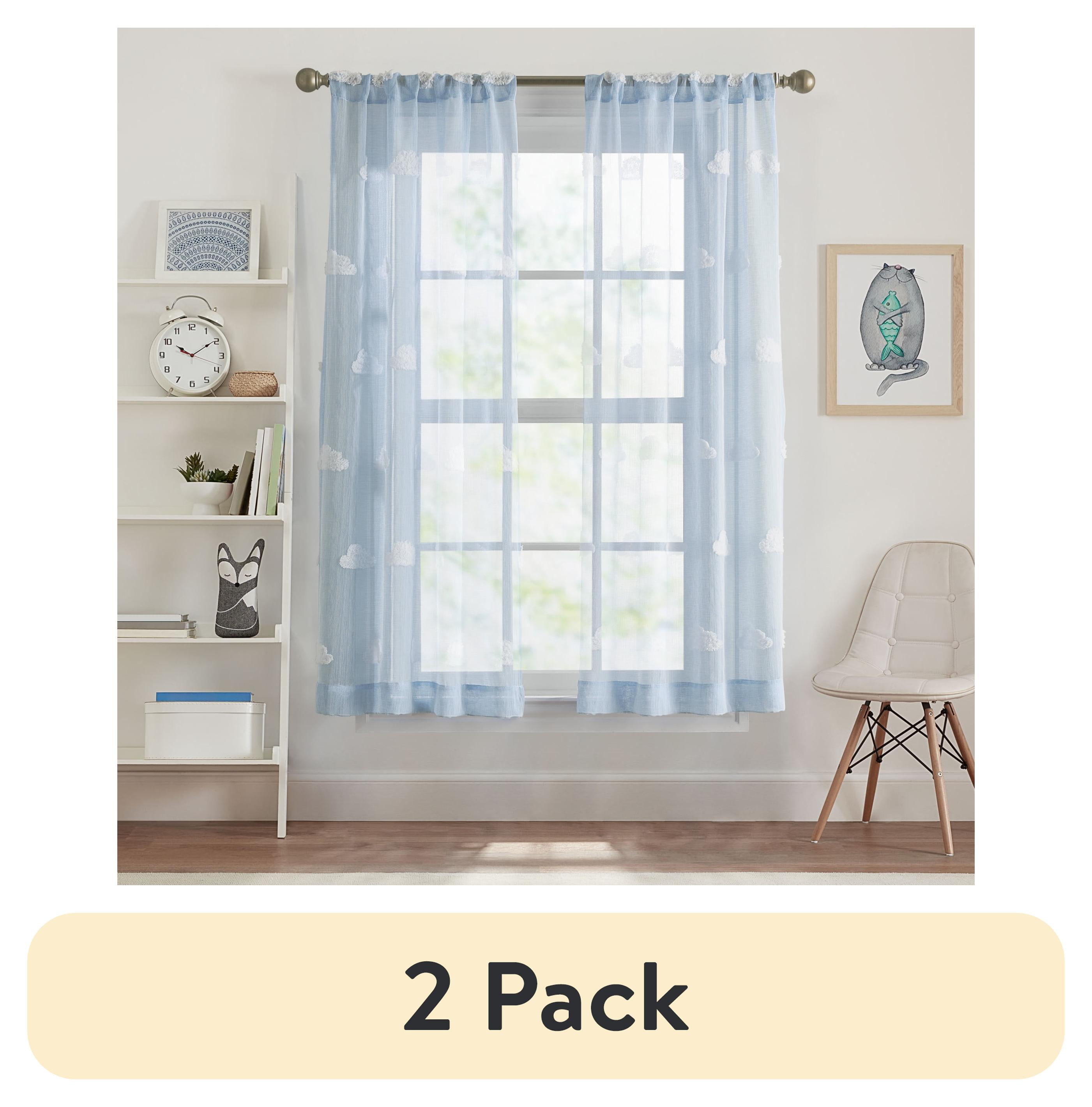 (2 pack) Your Zone Clipped Cloud Sheer Curtain Panel, Blue Ash, 38"W x ...