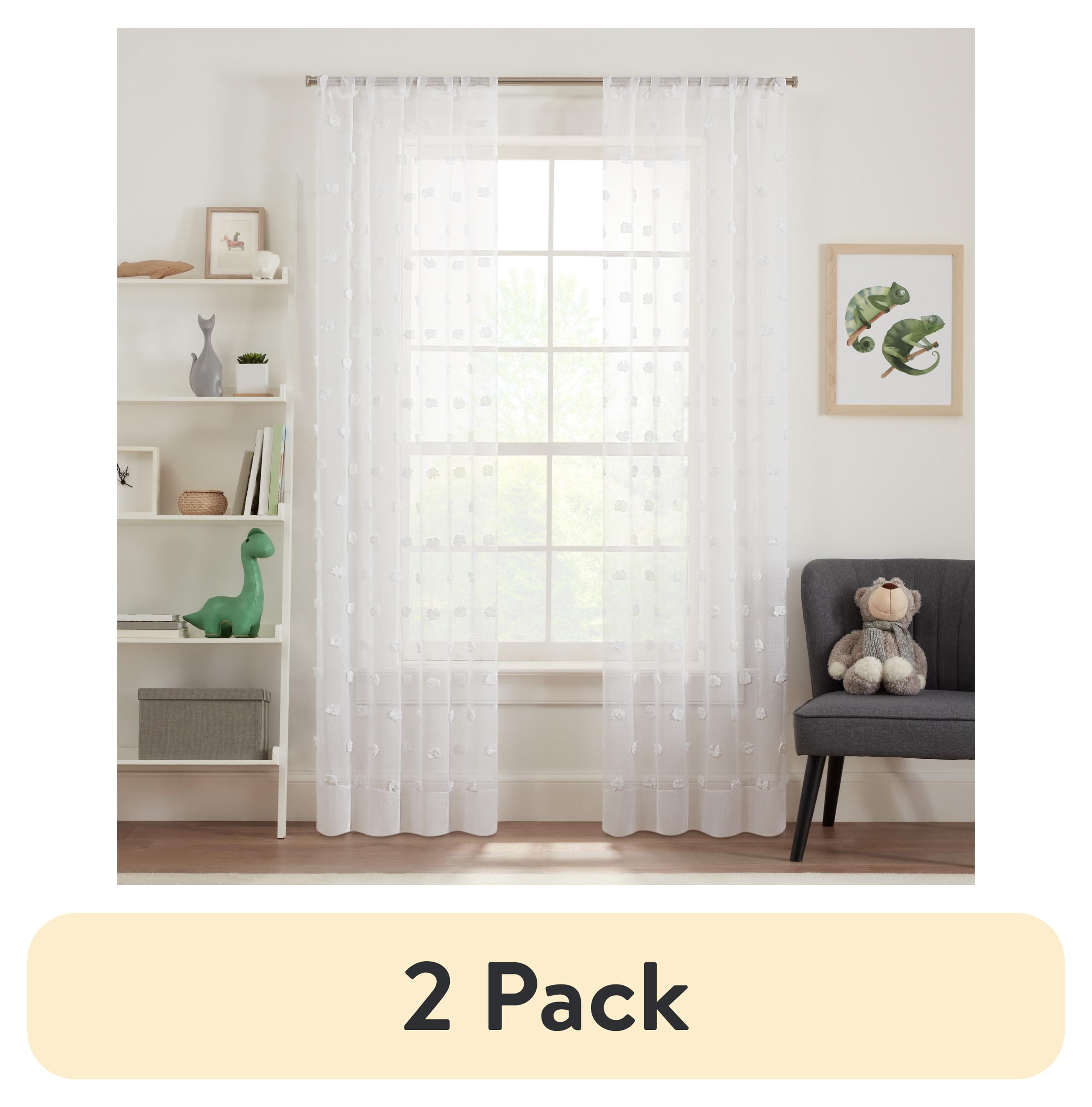 (2 pack) Your Zone Clipped Pom Sheer Single Curtain Panel, Artic White ...