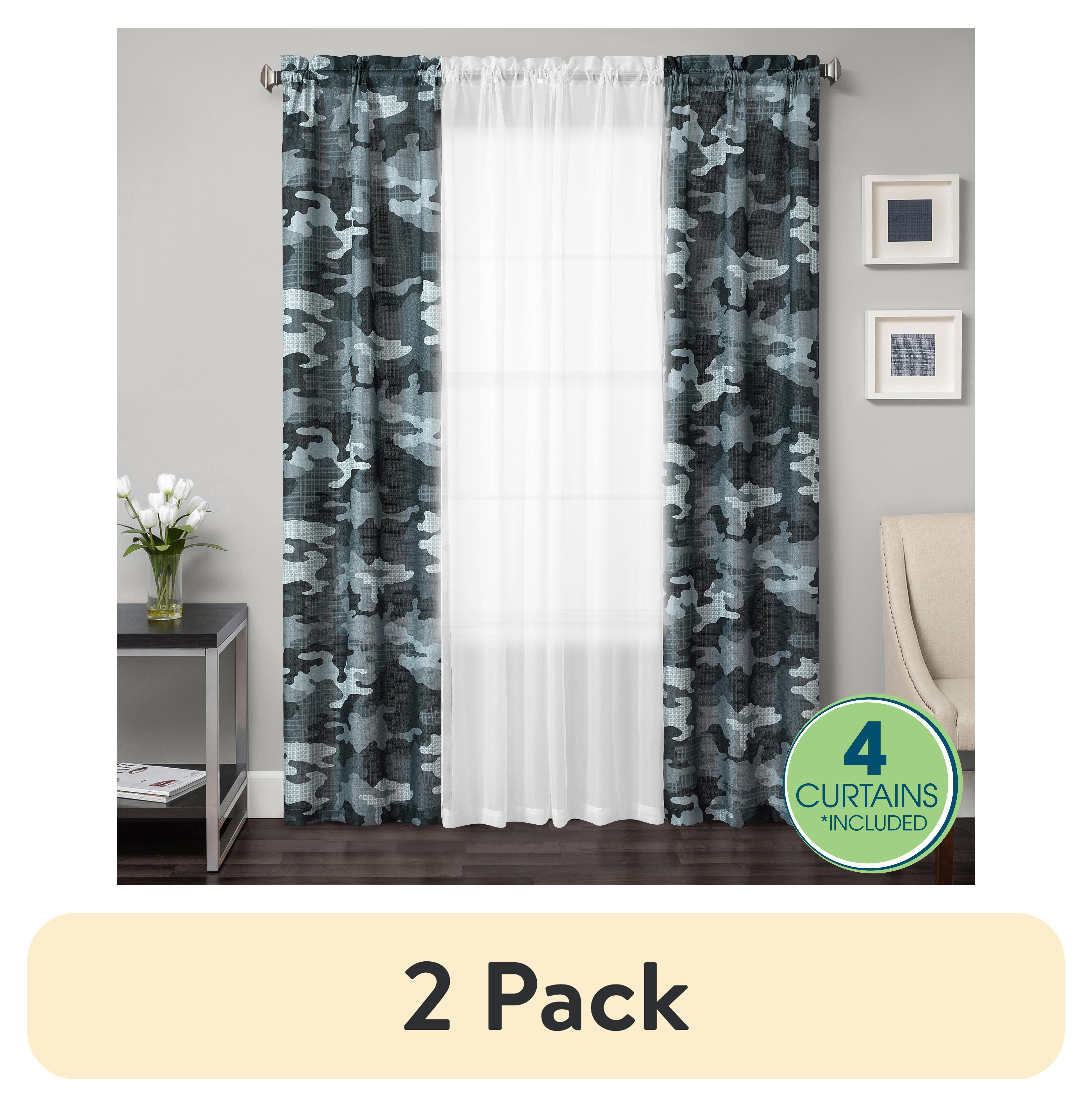 (2 pack) Your Zone Curtain and Sheers Panel Set, 4-Piece, Gray Camo, 27 ...