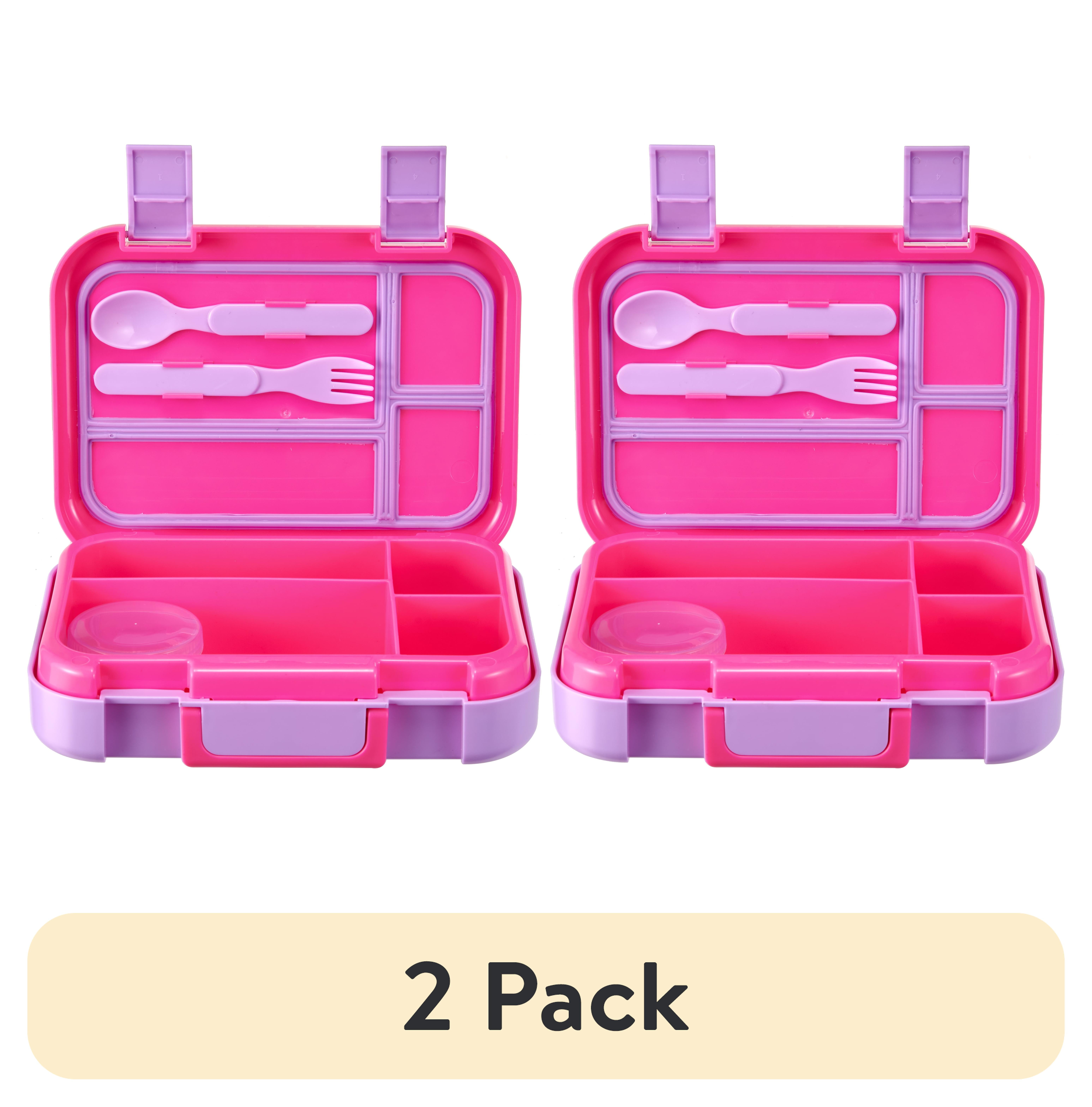 (2 pack) Your Zone Plastic Bento Box with 4 Compartments, 1 Fork, 1 ...