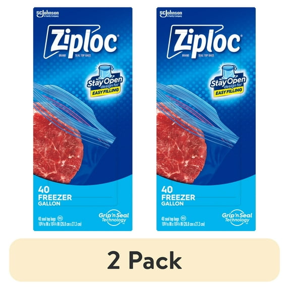 (2 pack) Ziploc Brand Freezer Bags, School Supplies, with Grip 'n Seal Technology, Gallon, 40 ...