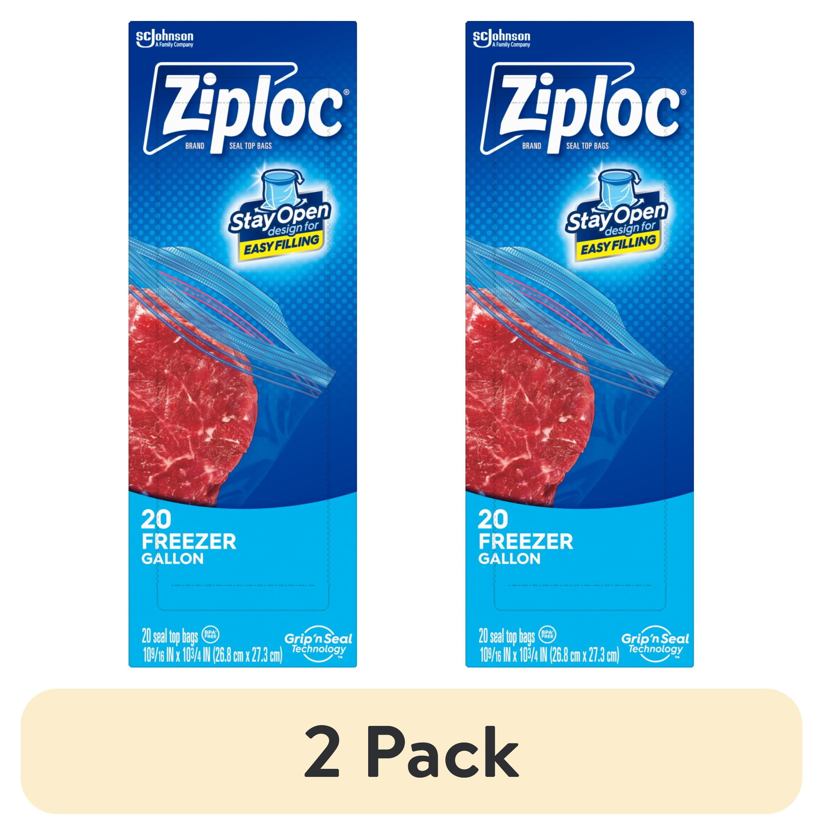 (2 pack) Ziploc Brand Freezer Bags, School Supplies, with Grip 'n Seal Technology, Gallon, 20 ...